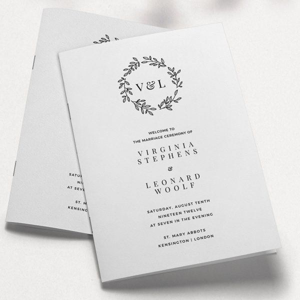 Simple Wreath in Wedding Order of Service