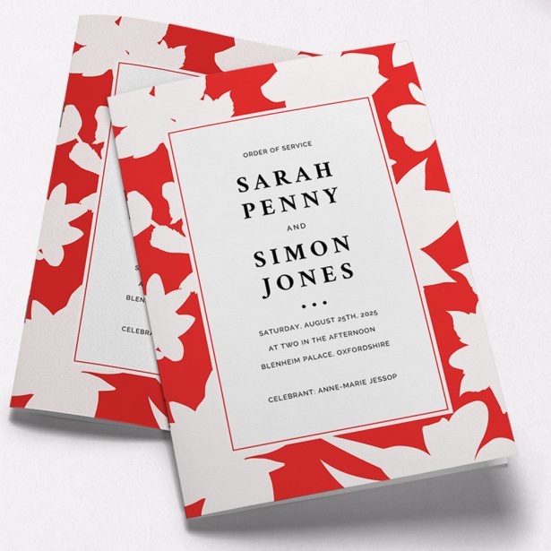 Bold Red Florals in Wedding Order of Service