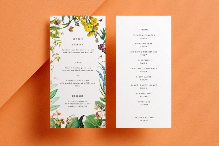 Wedding Menu Size Guide: DL vs A5 vs 5×7 vs Square - Utterly Printable