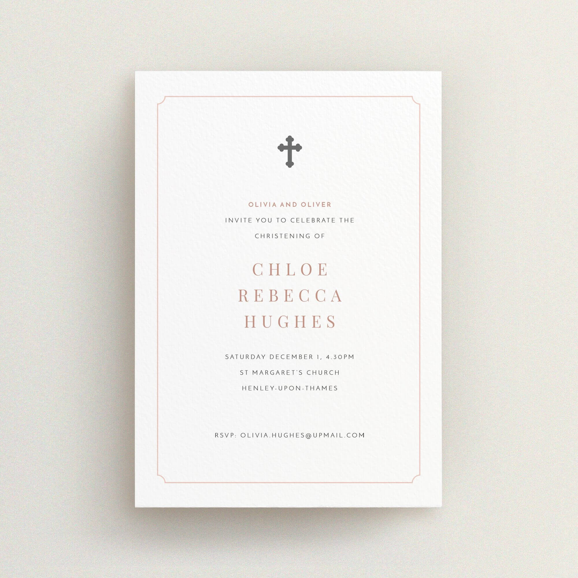 Pink with Grey Cross in Christening Invitations