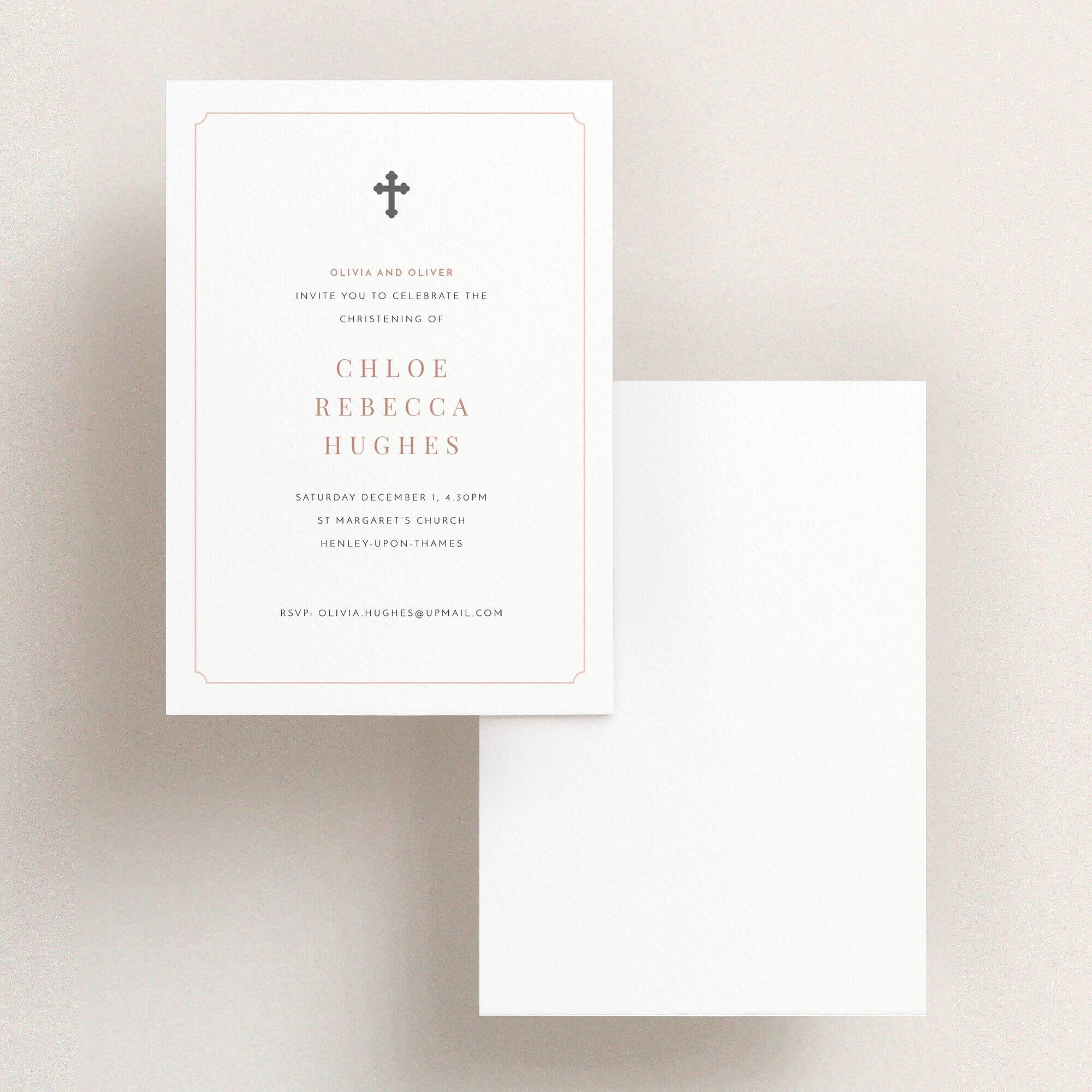 Pink with Grey Cross in Christening Invitations