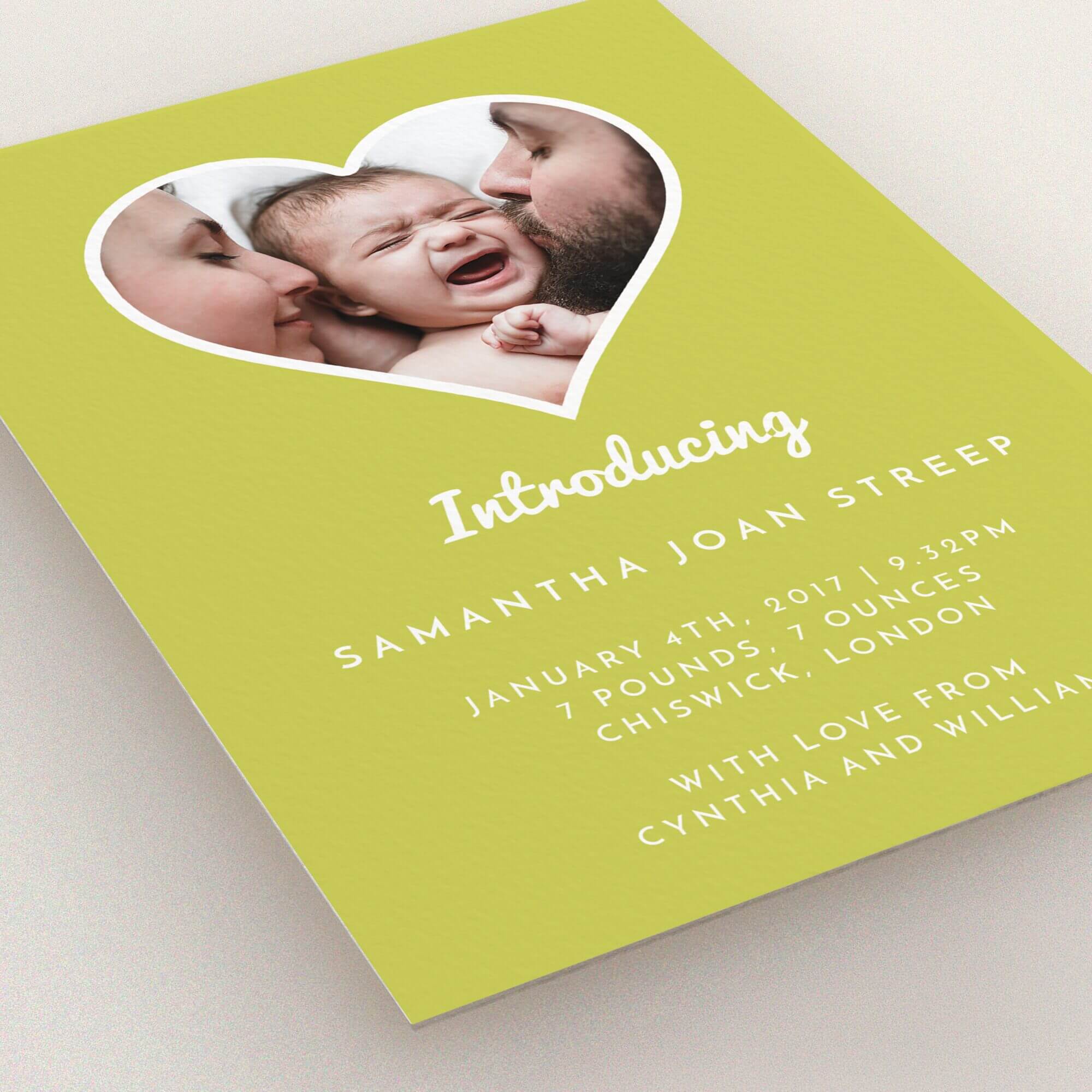 Electric Yellow in Birth Announcement Cards