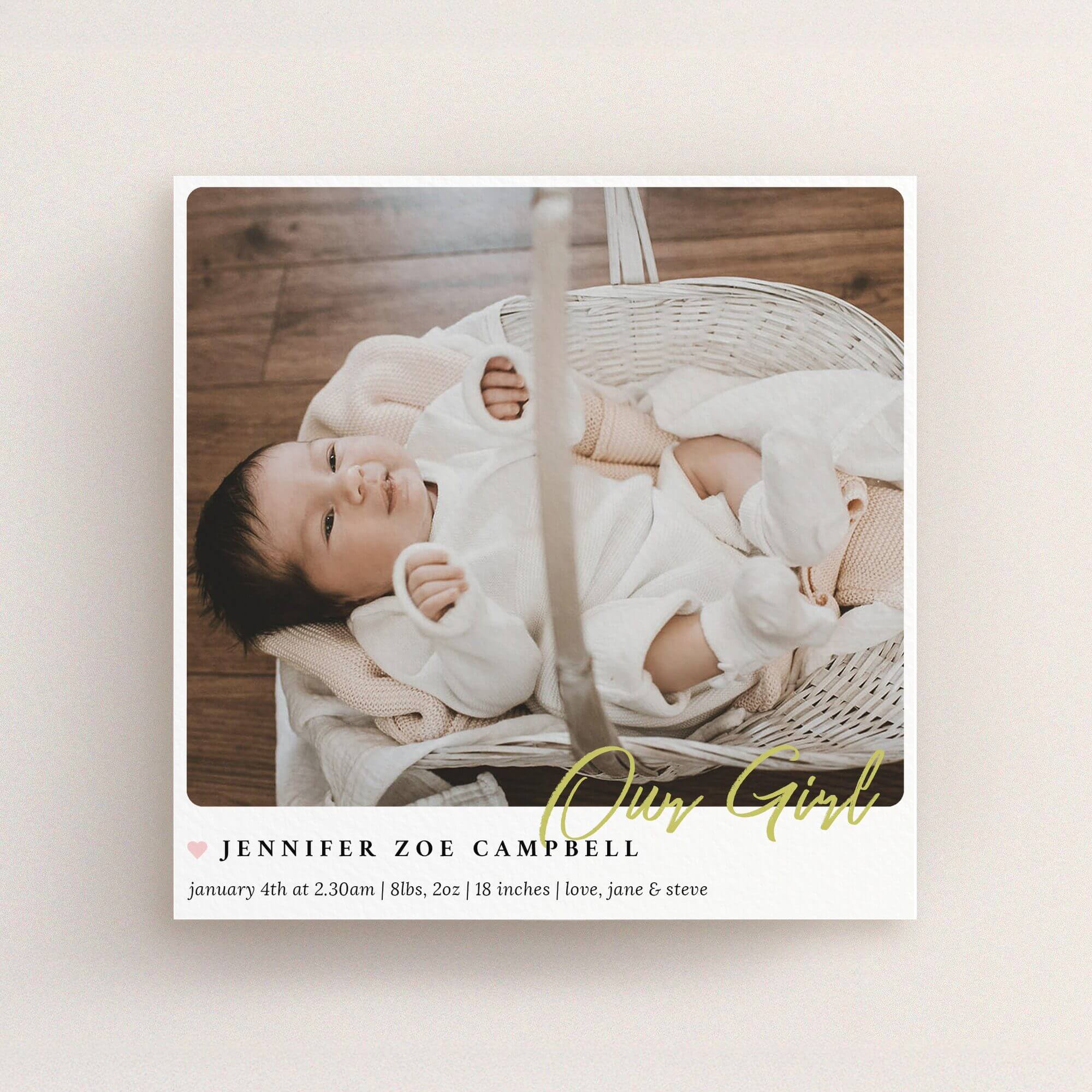 Gold Stamp in Birth Announcement Cards