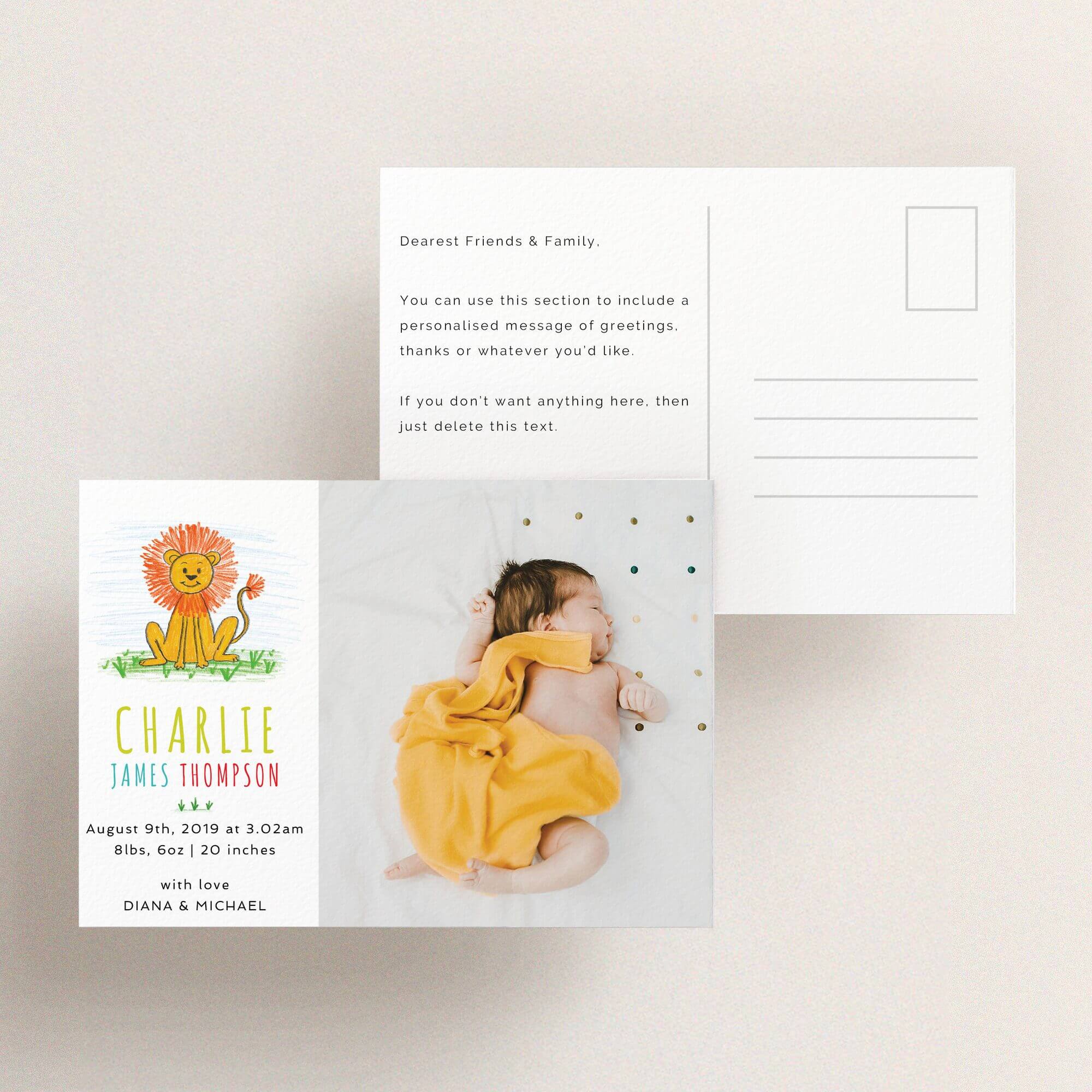 Playroom Lion in Birth Announcement Cards
