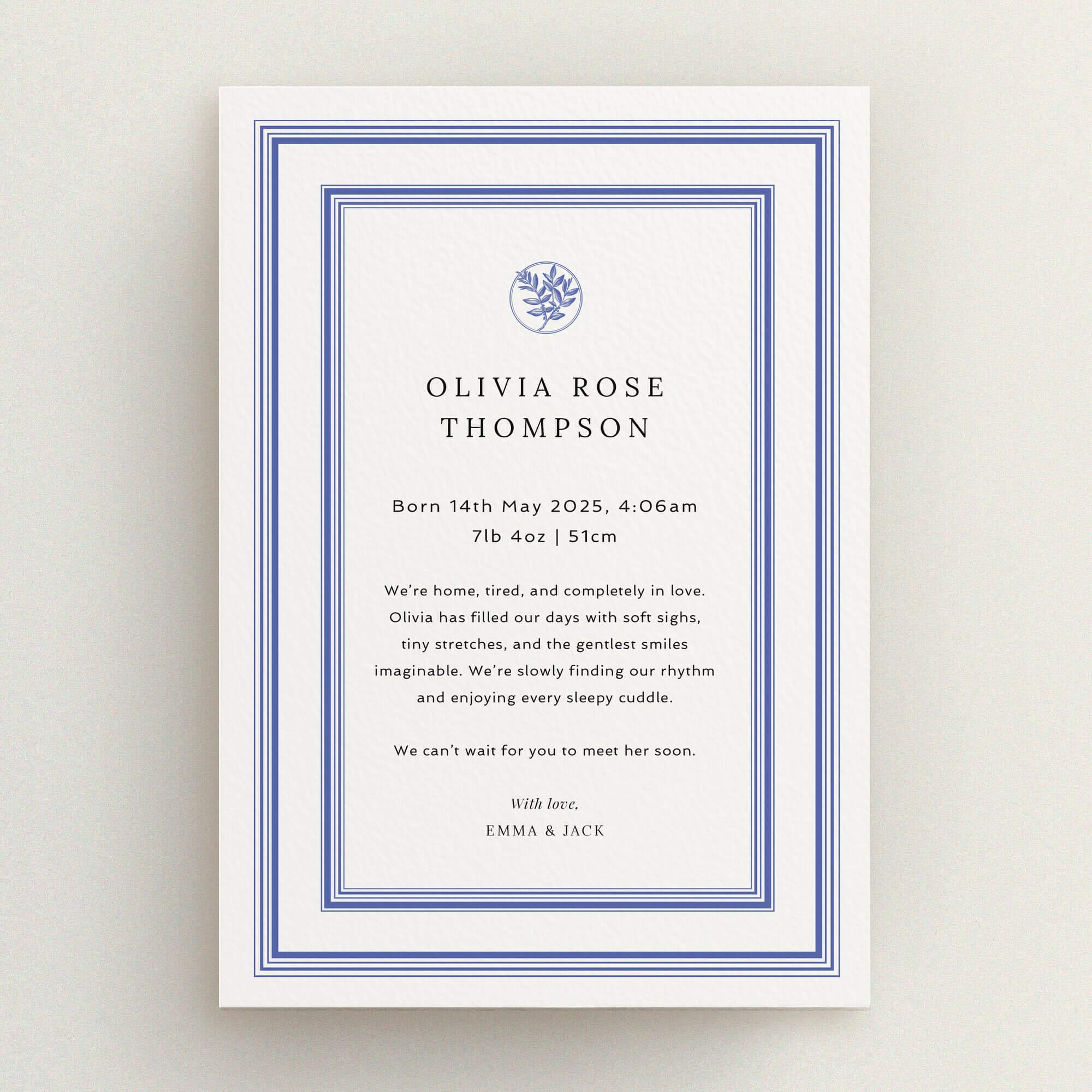 Blue Stripes in Birth Announcement Cards
