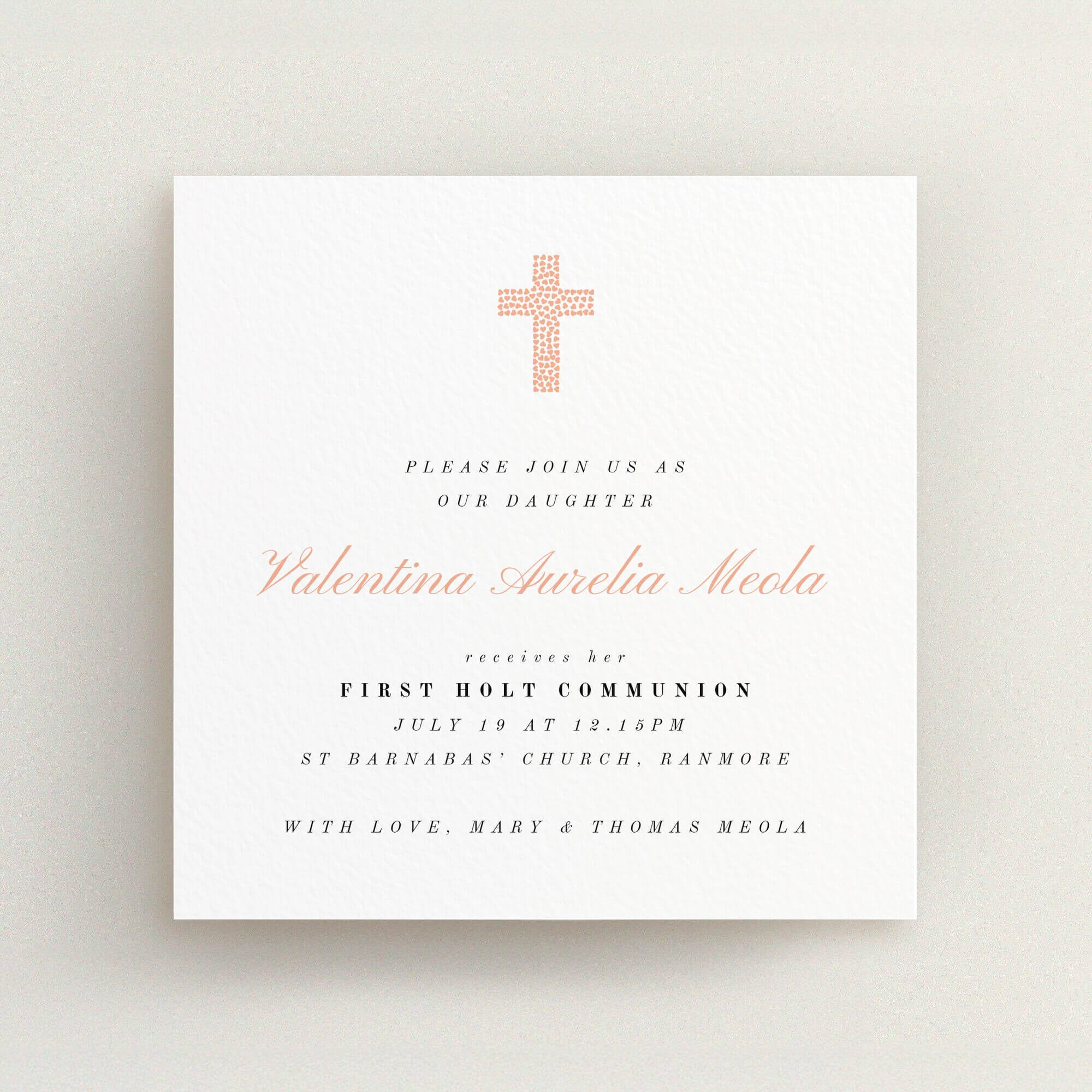 Light Pink Cross in First Holy Communion Invitations