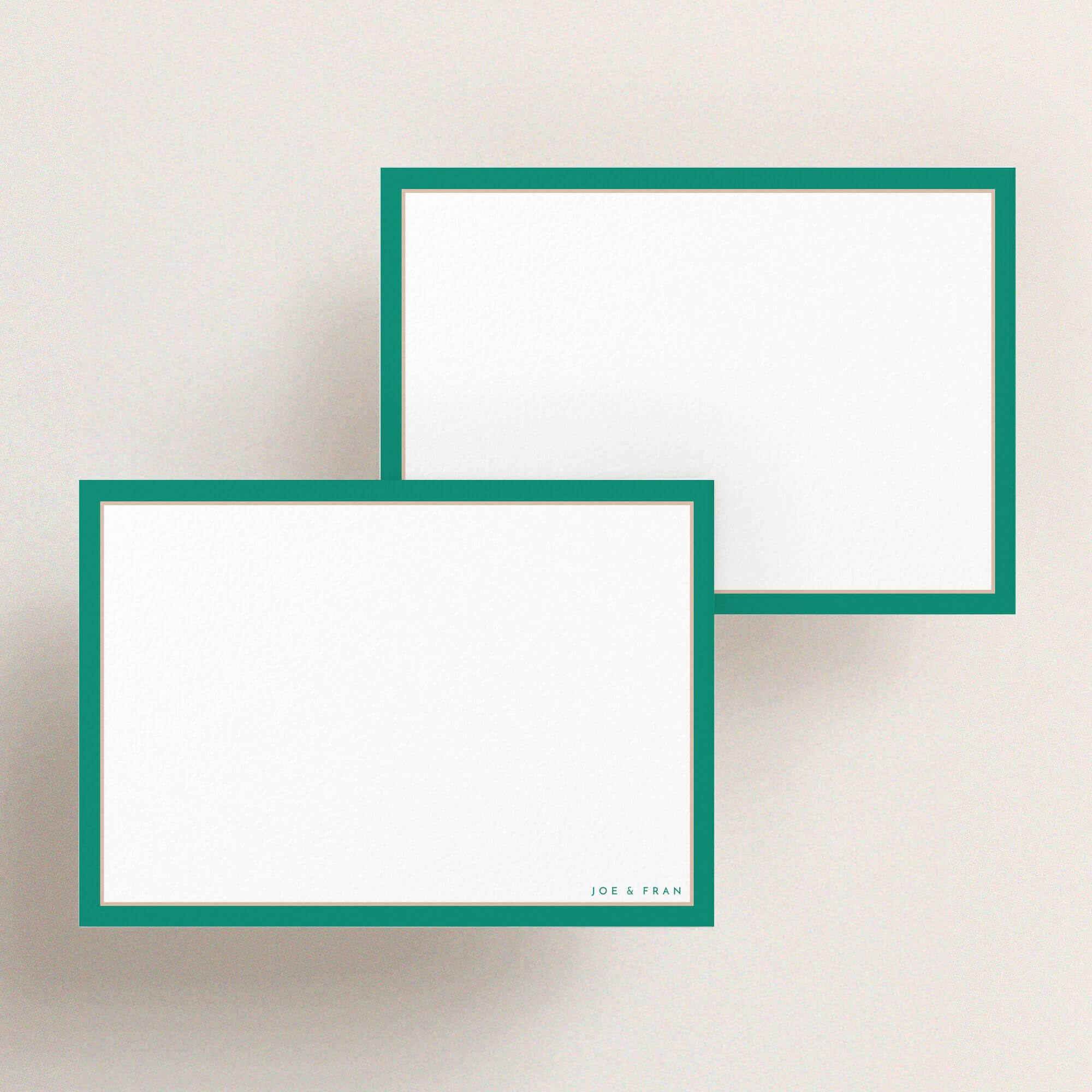 Green and salmon border in Personalised Desk Note Cards for Couples