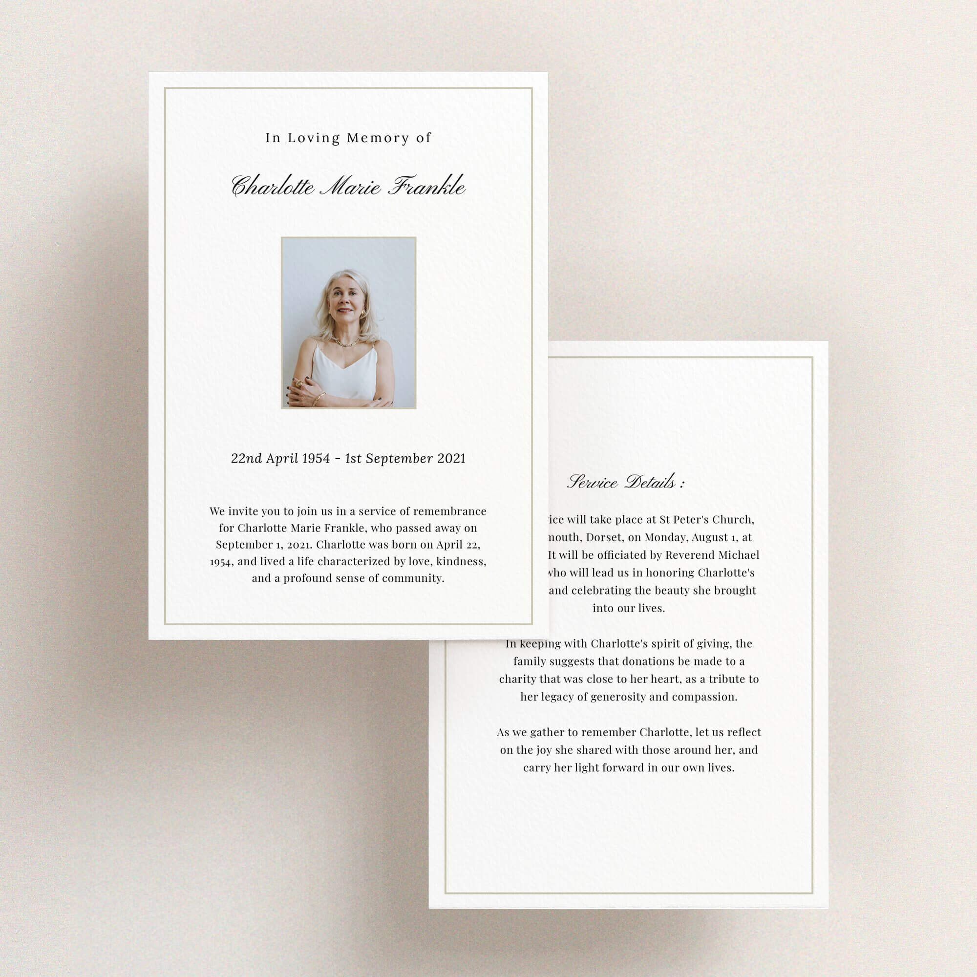 Elegant Reflection in Funeral Announcements