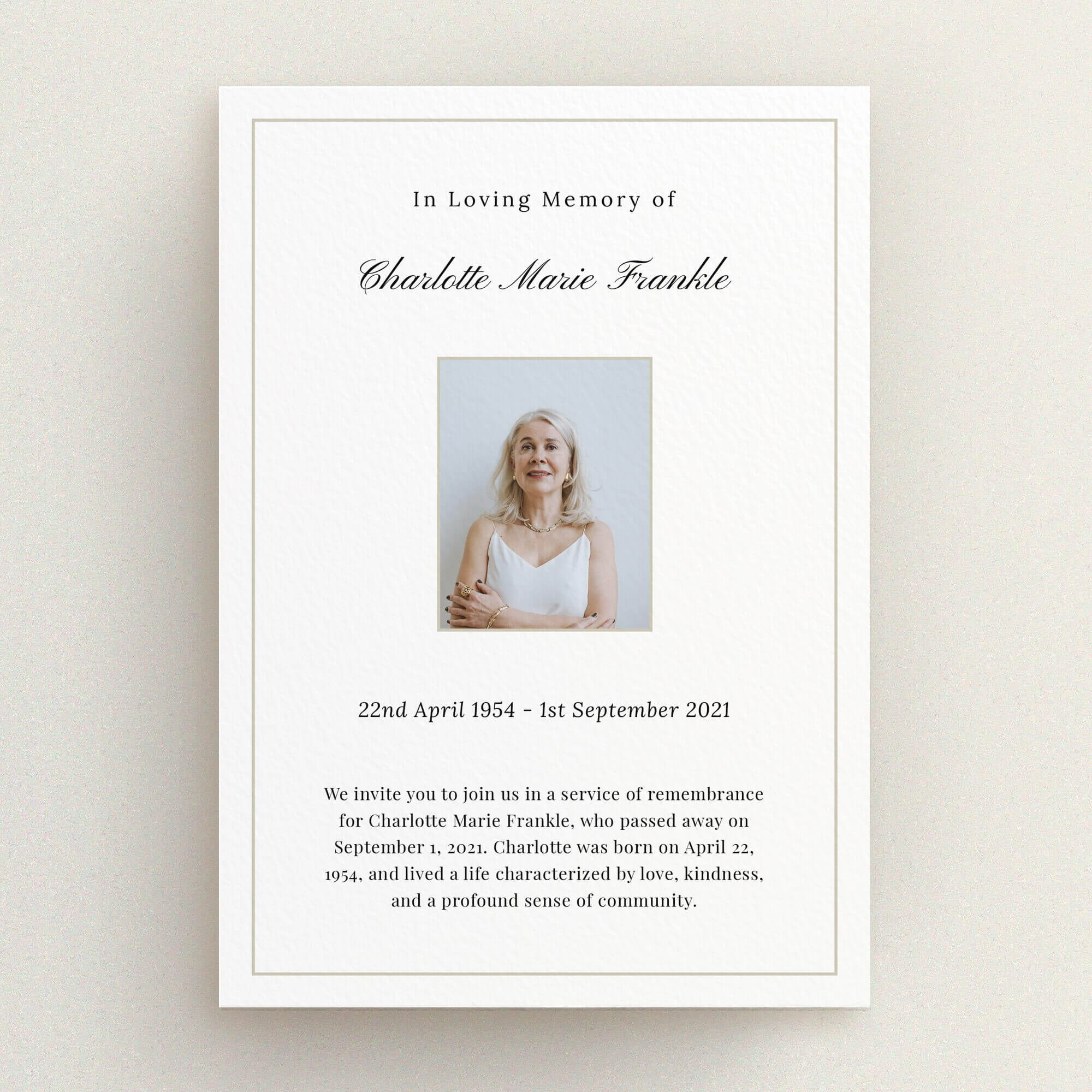 Elegant Reflection in Funeral Announcements