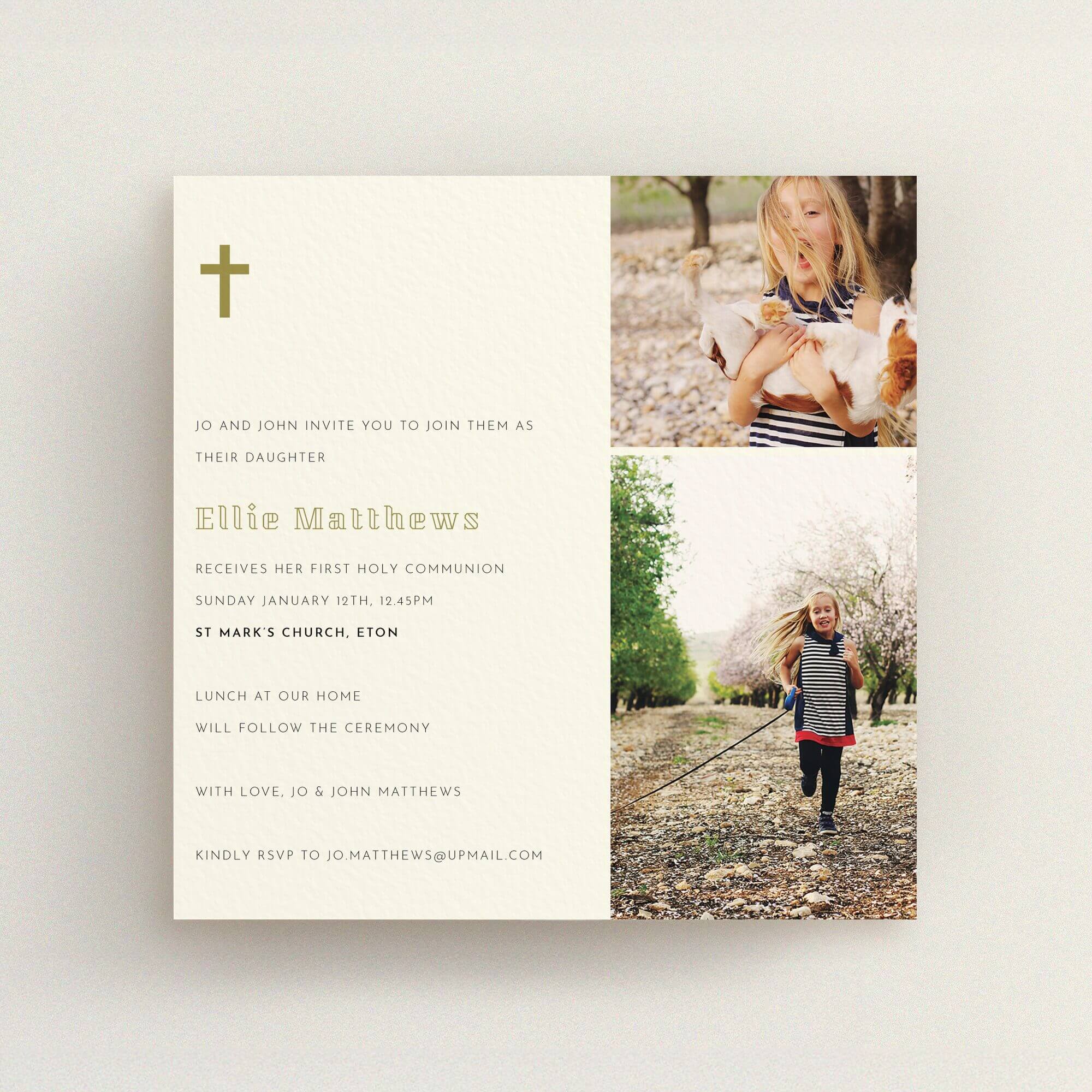 Gold Corner Cross in First Holy Communion Invitations