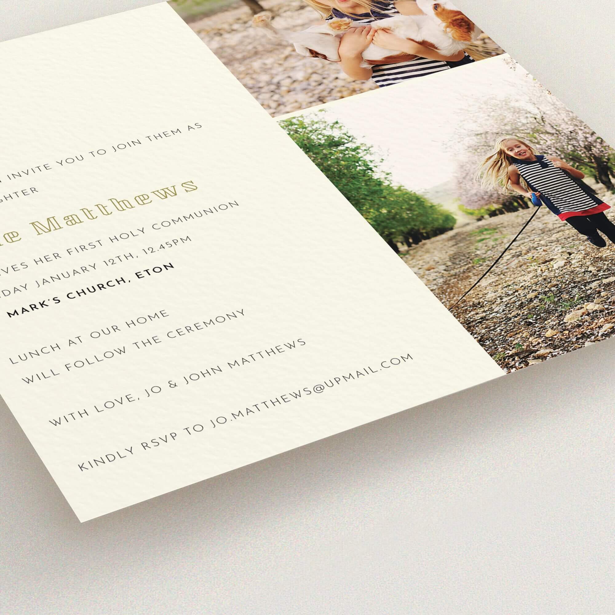 Gold Corner Cross in First Holy Communion Invitations