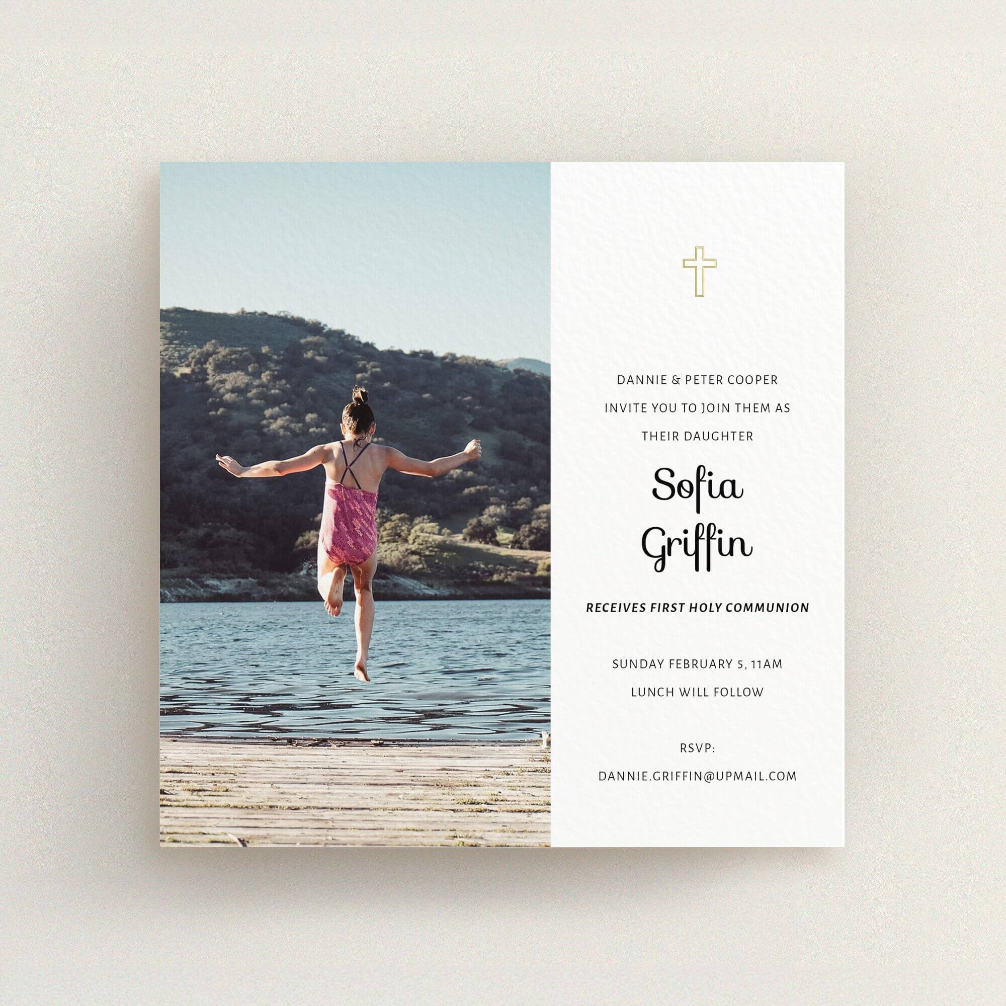 Gold Cross in First Holy Communion Invitations