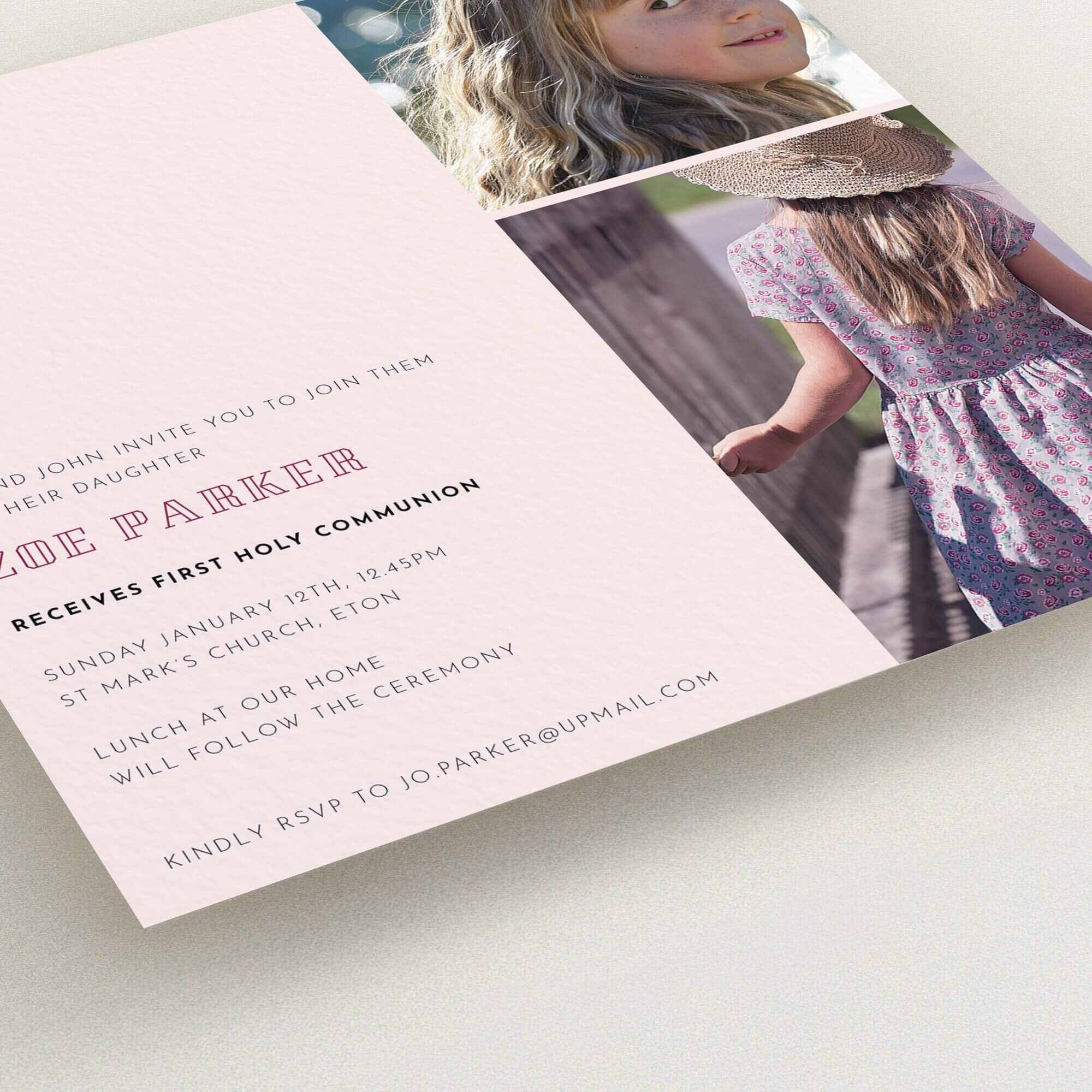 Pink Stacked Frames in First Holy Communion Invitations