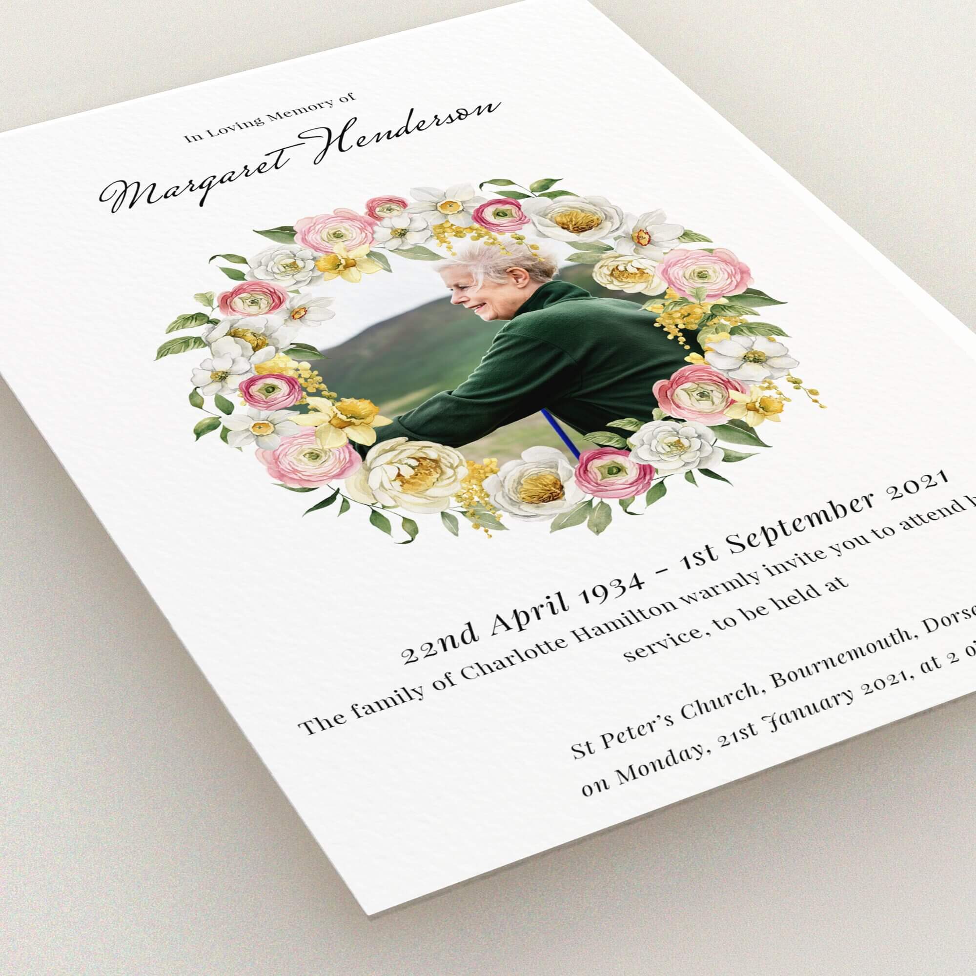 Floral Circle Farewell in Funeral Announcements