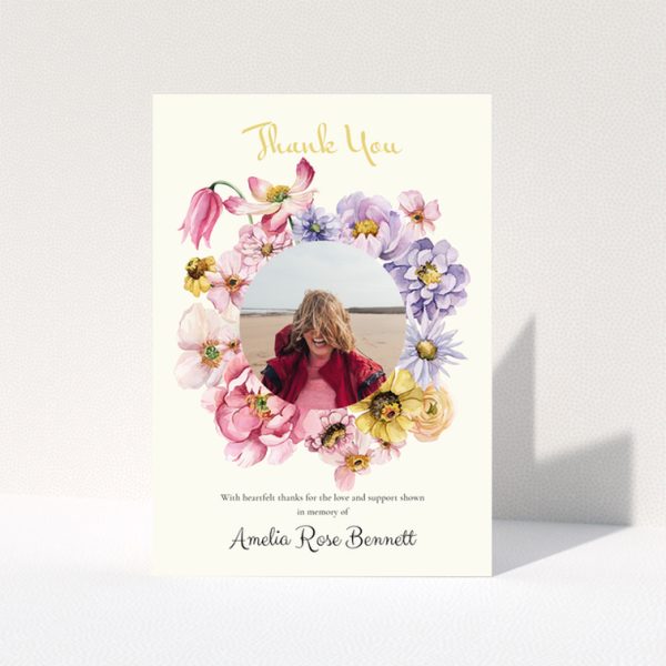 Floral Circle of Remembrance in Funeral Thank you Cards