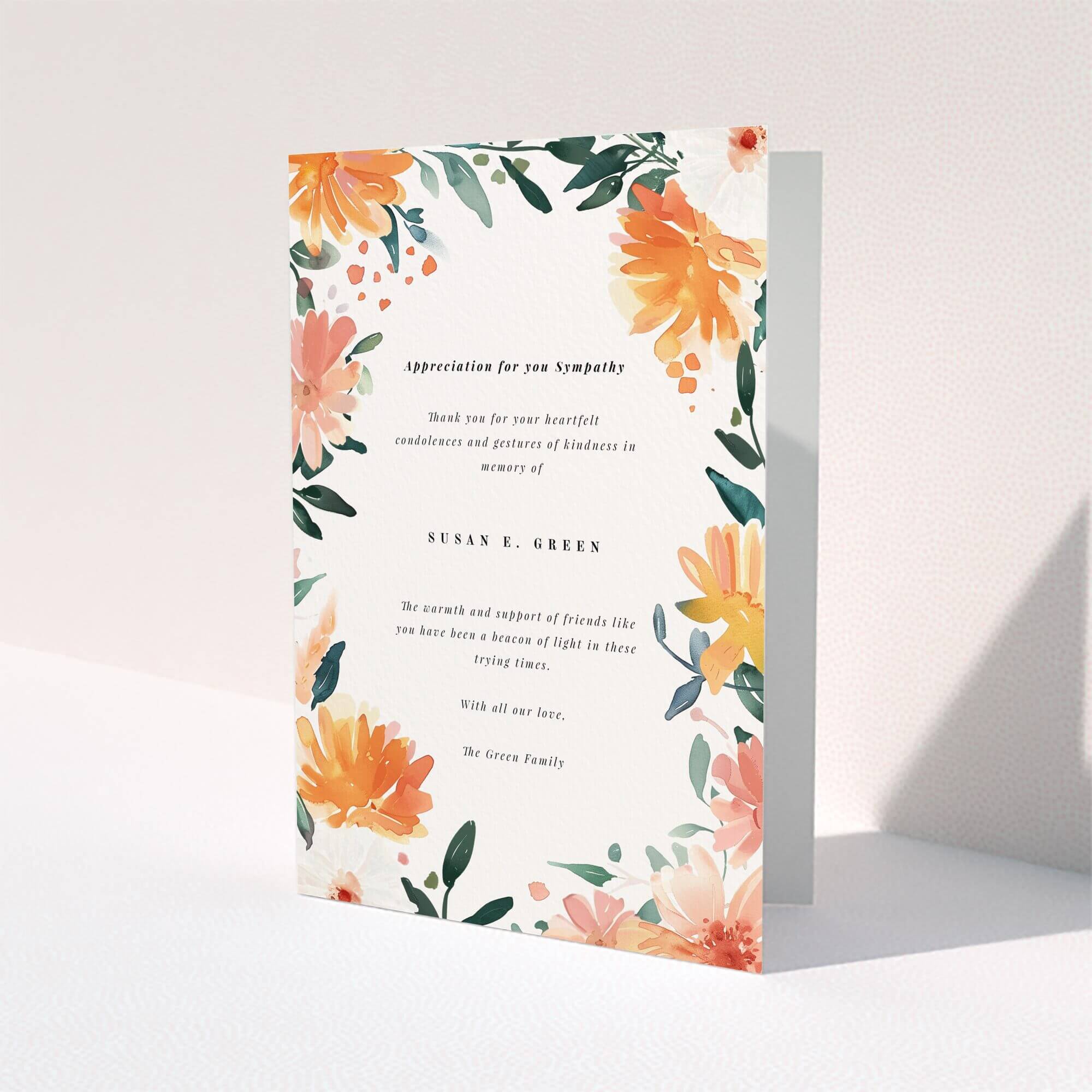 Floral Frame Appreciation in Funeral Thank you Cards