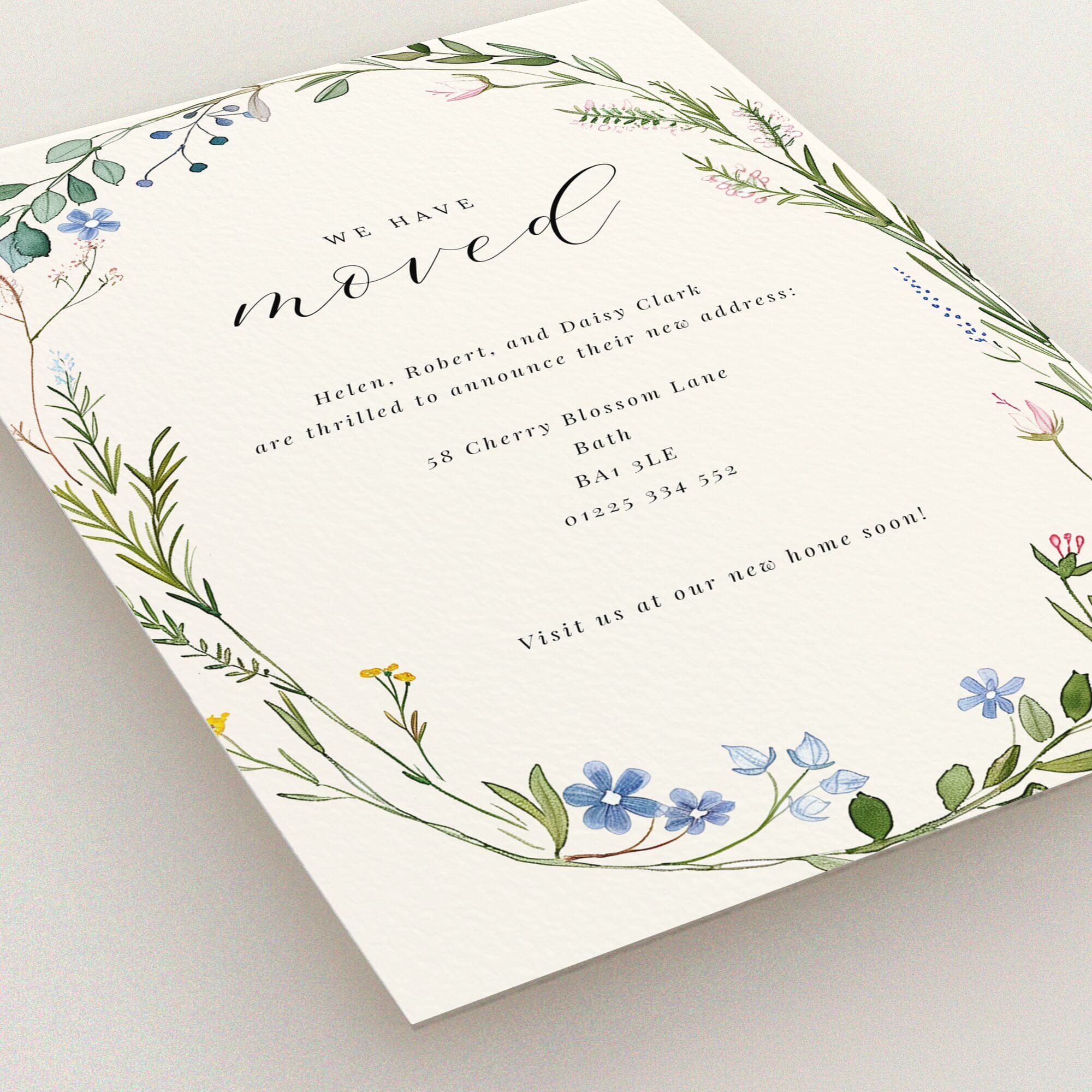 Floral Wreath Announcement in Change of Address cards