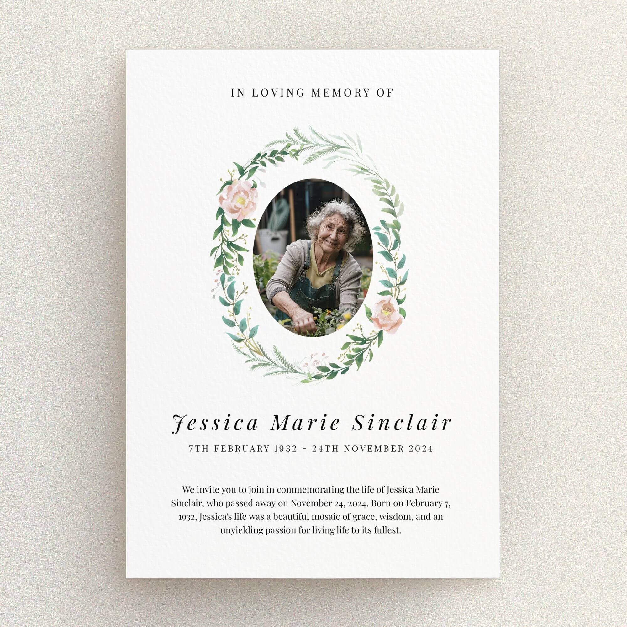 Floral Oval Tribute in Funeral Announcements
