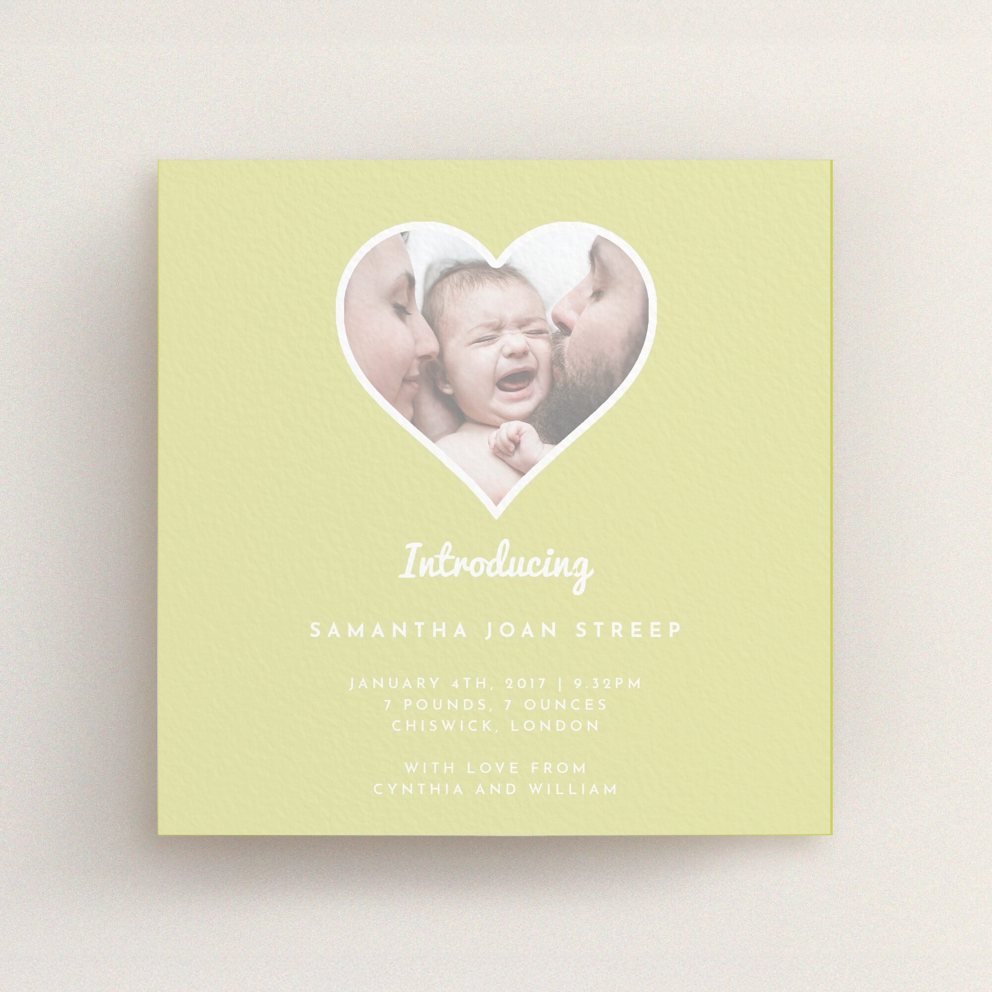 Electric Yellow in Birth Announcement Cards
