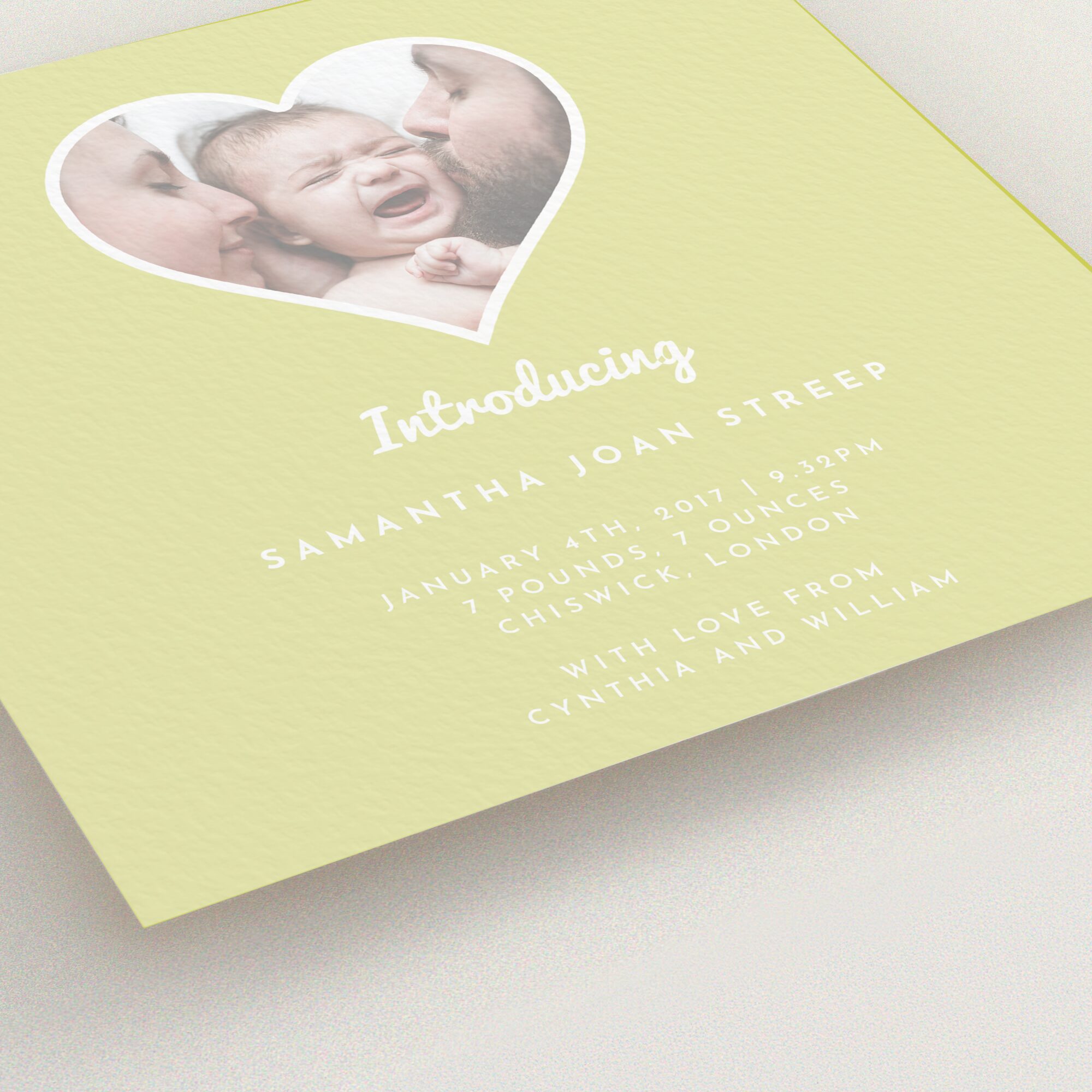 Electric Yellow in Birth Announcement Cards