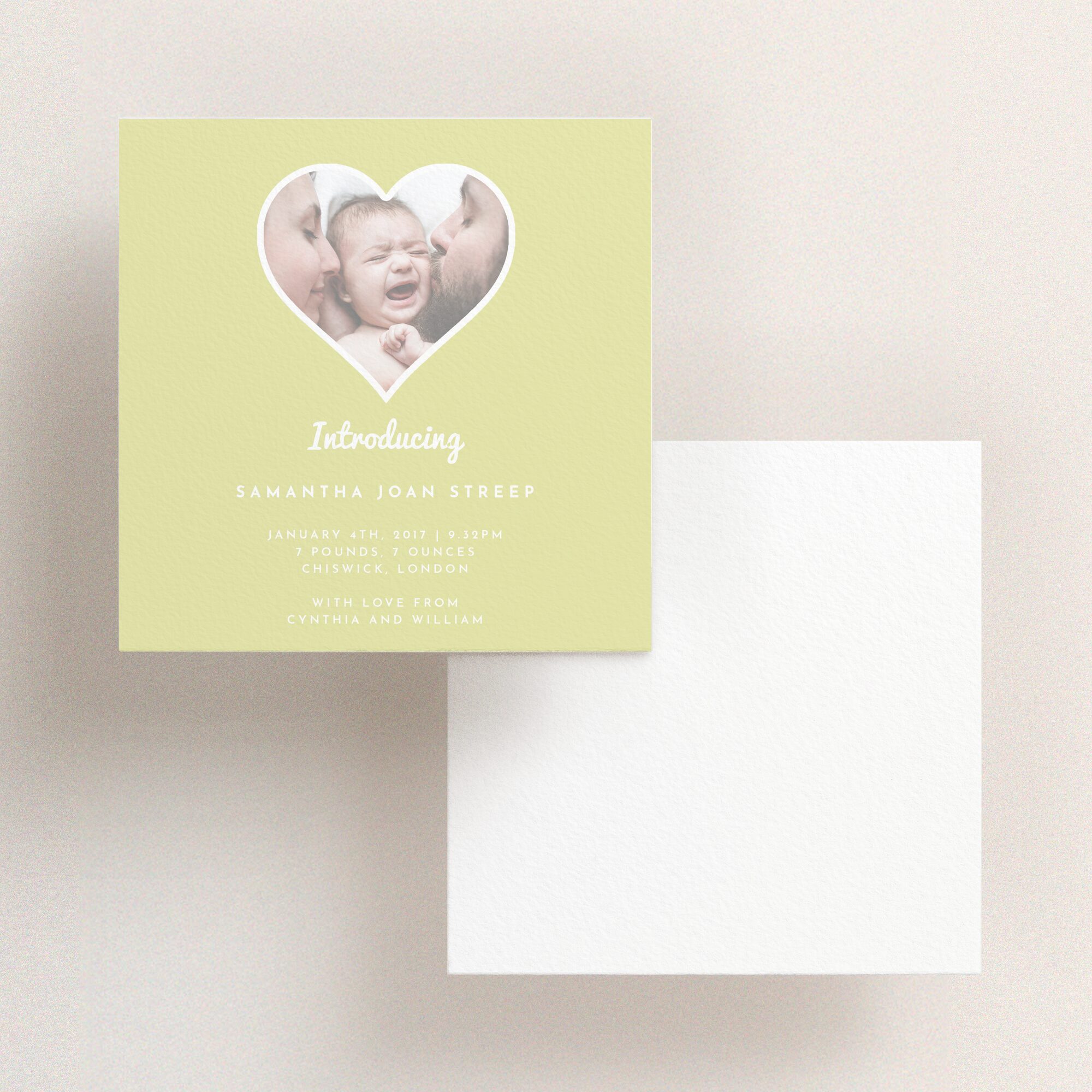 Electric Yellow in Birth Announcement Cards
