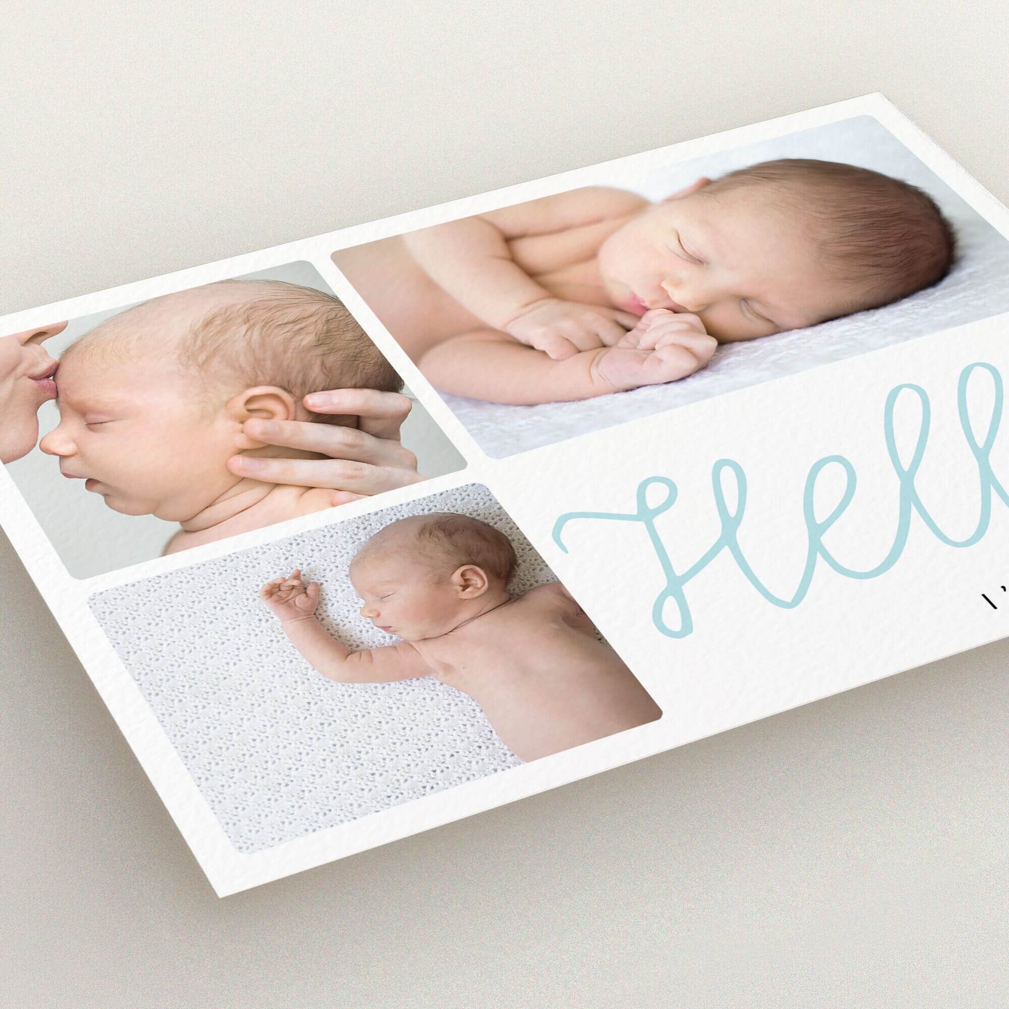 Hello Cursive in Birth Announcement Cards