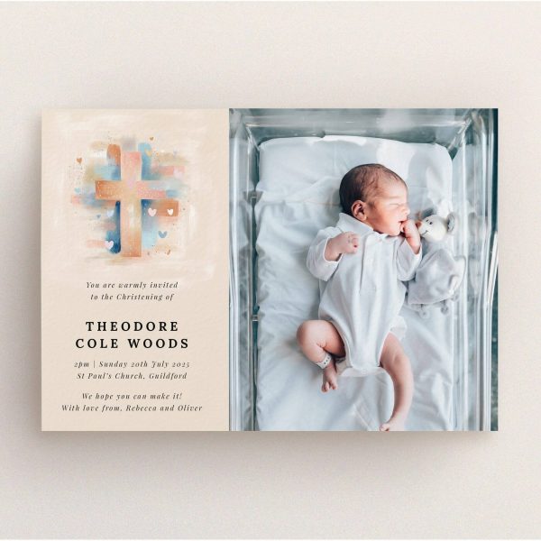 Pastel Cross in Christening Invitations
