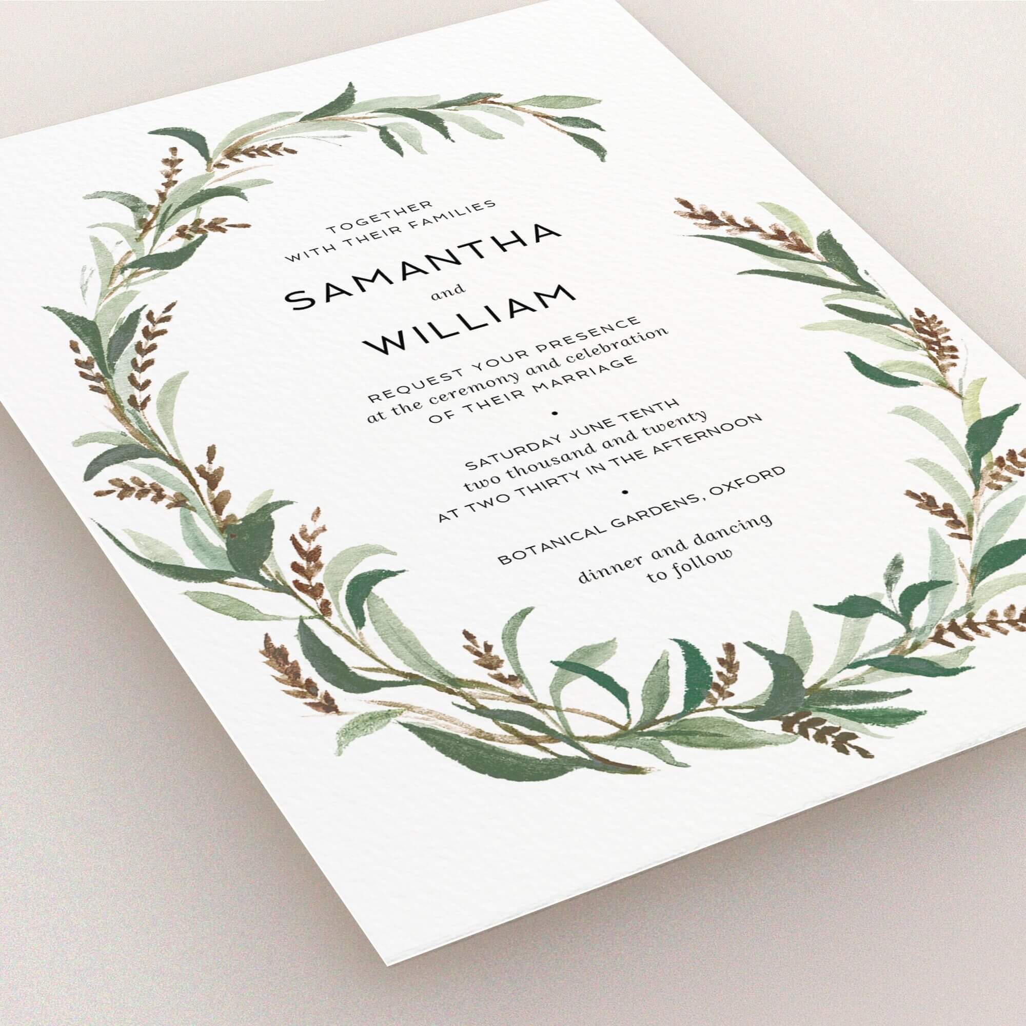 Garden Garland in Personalised Wedding Invitation Cards
