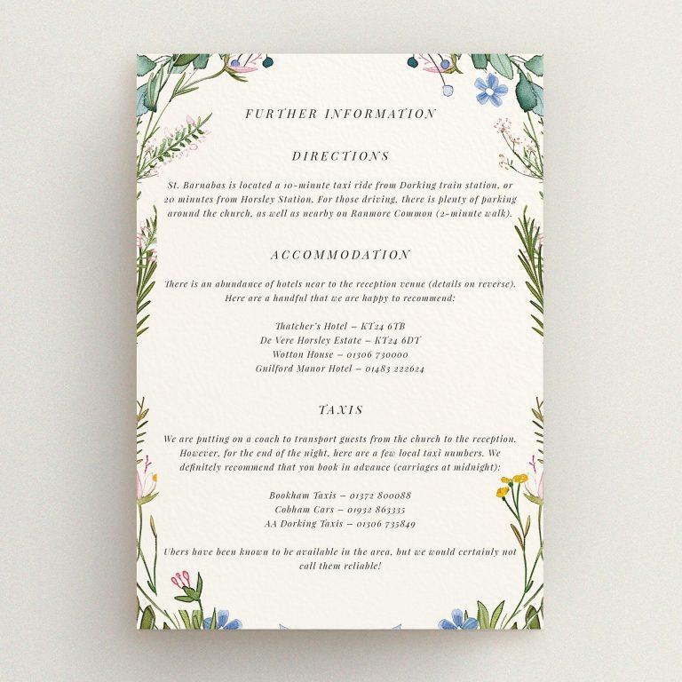 Richmond Meadow in Wedding Information Insert Sheets