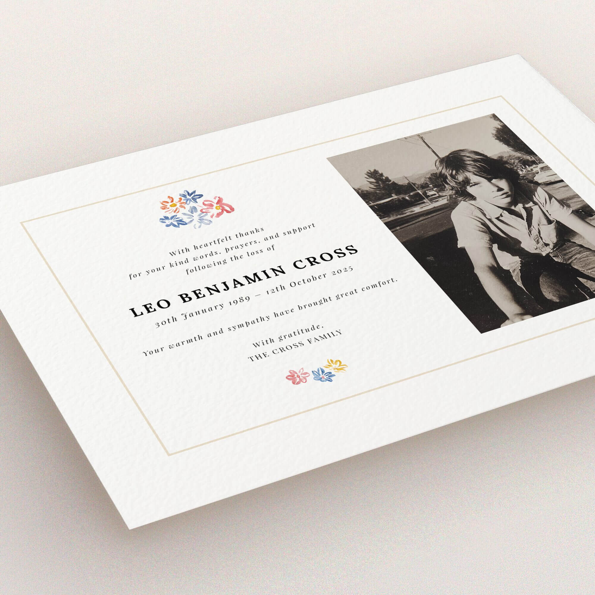 Soft Floral Memory in Funeral Thank you Cards
