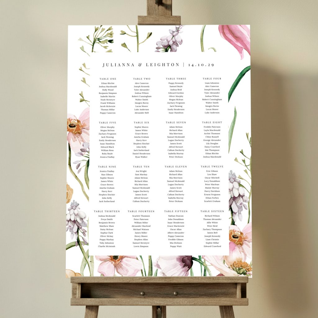 Spring Florals in Wedding Table Plans