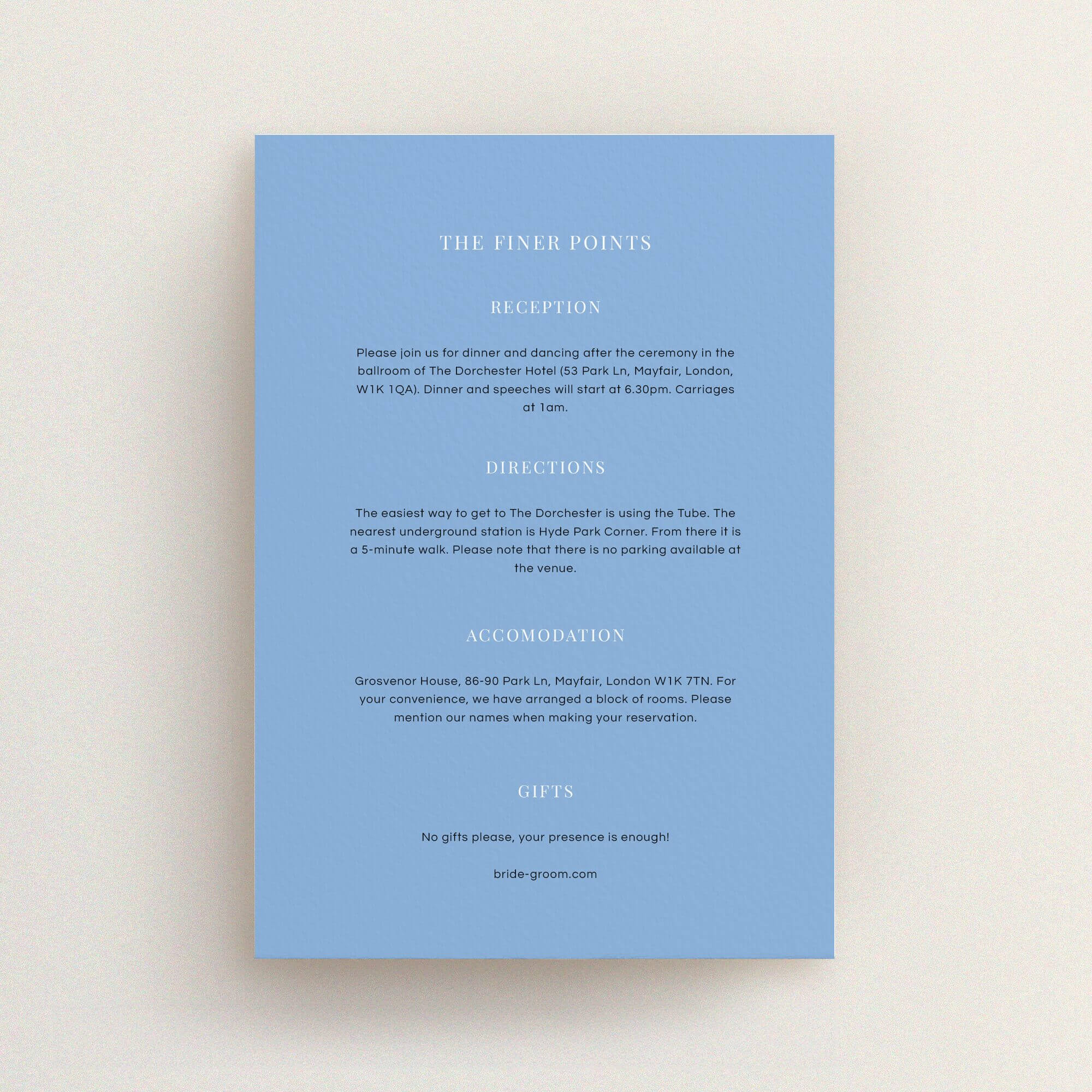 Flower spiral in Wedding Information Insert Sheets