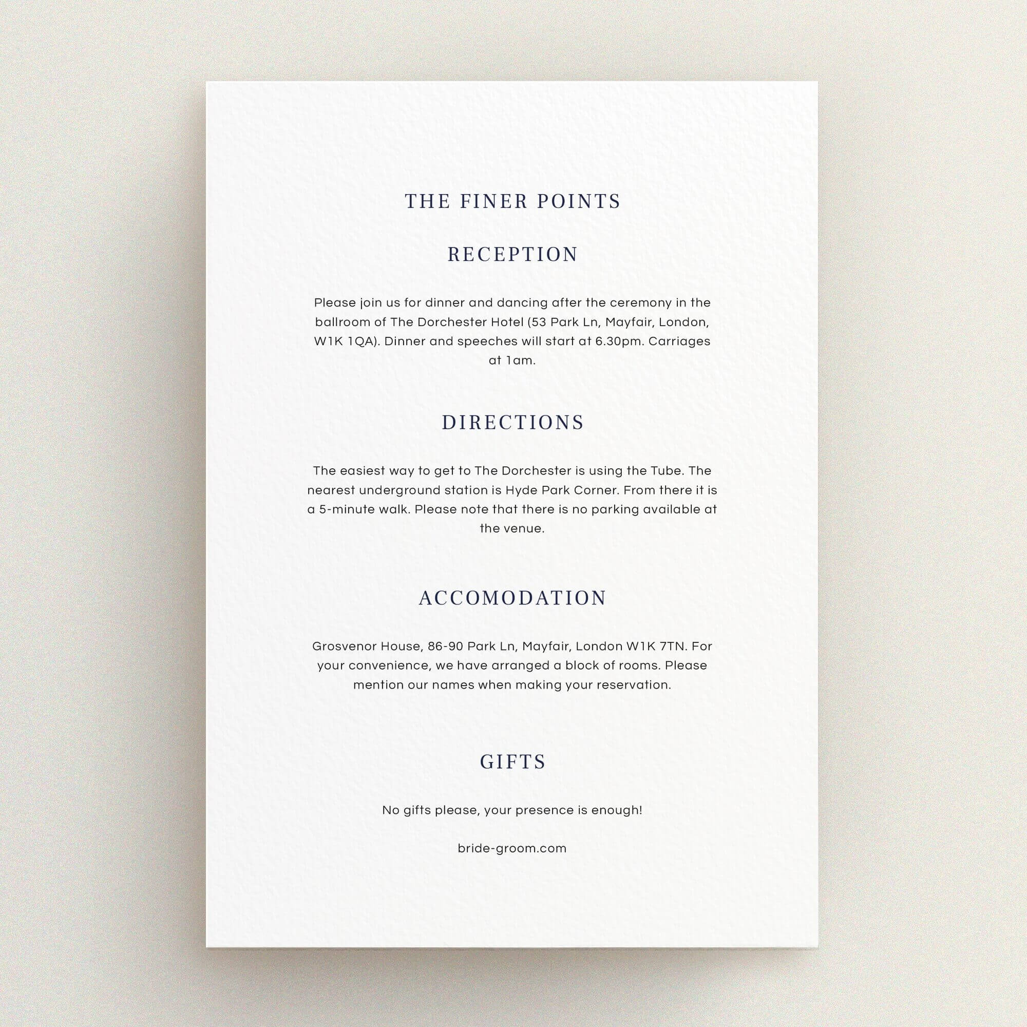 Laydown simple in Wedding Information Insert Sheets