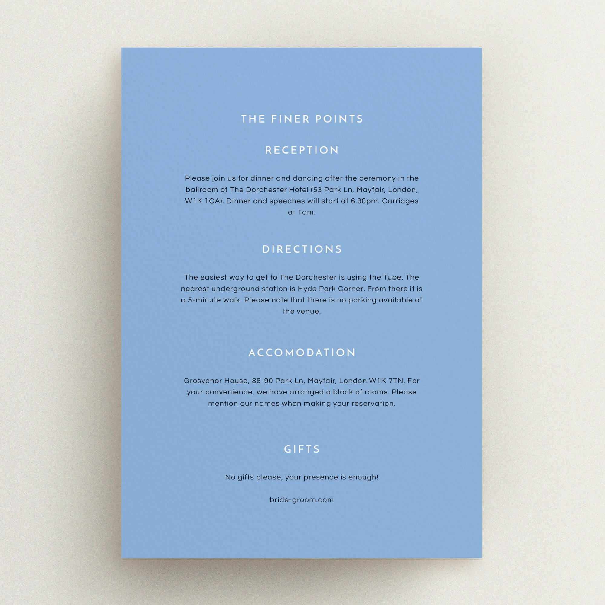 Simple lines in Wedding Information Insert Sheets