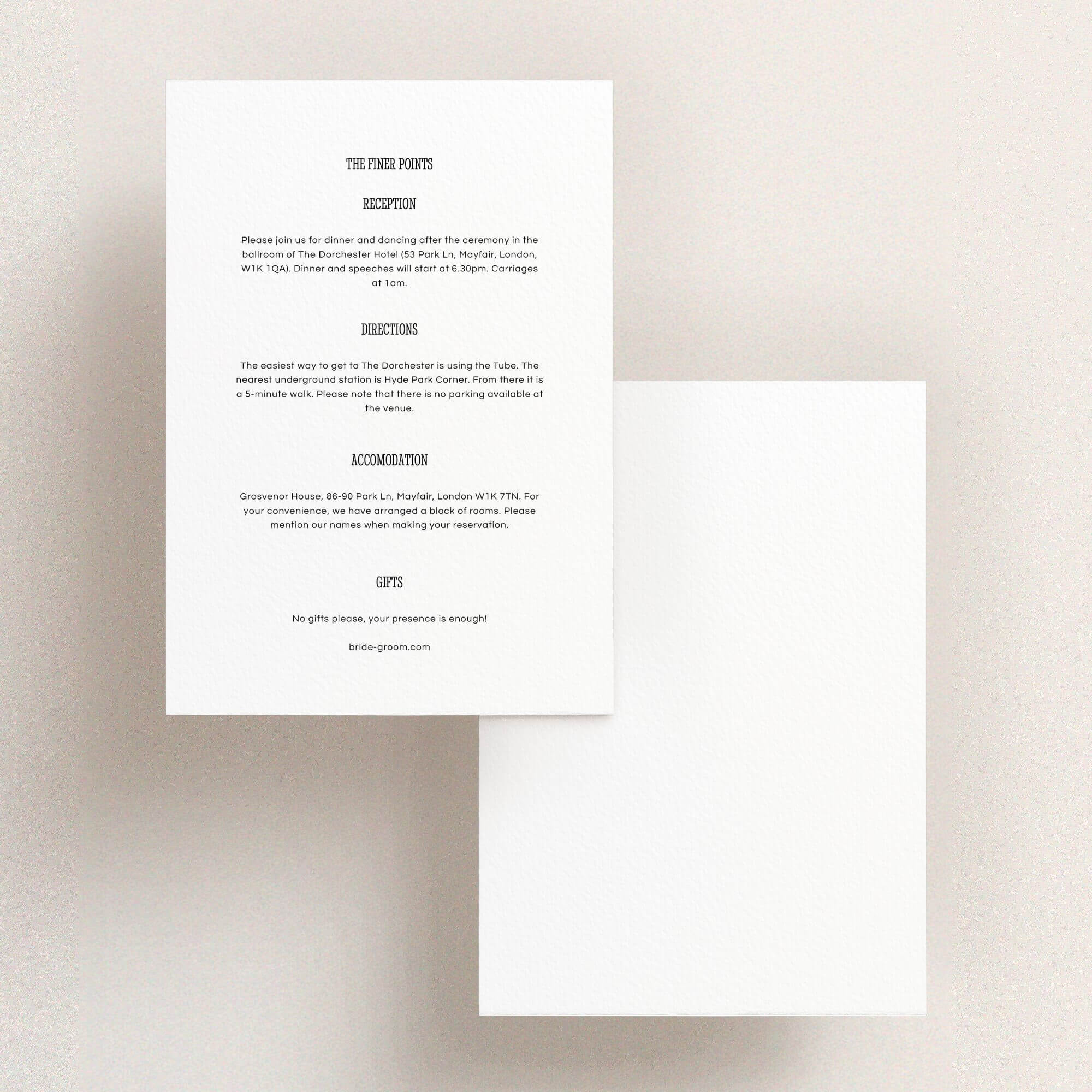 Fill the space in Wedding Information Insert Sheets