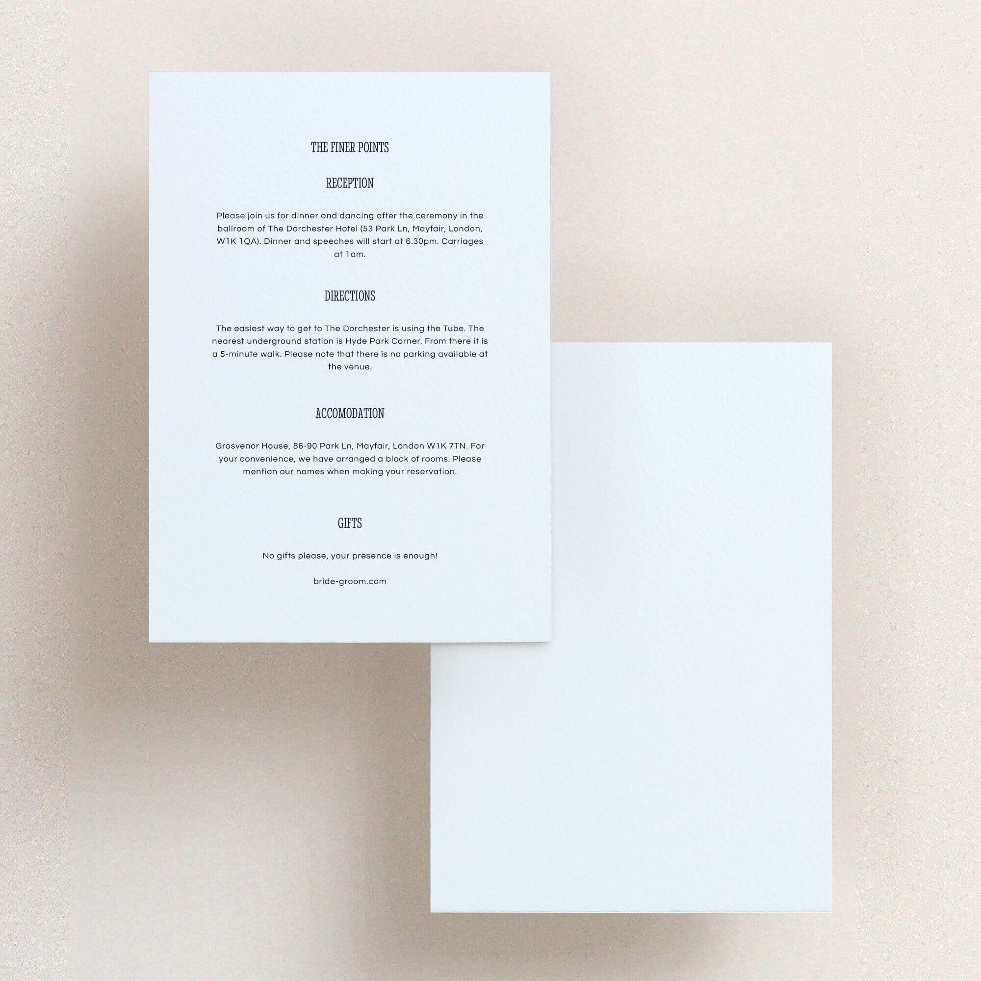 Fill the space in Wedding Information Insert Sheets