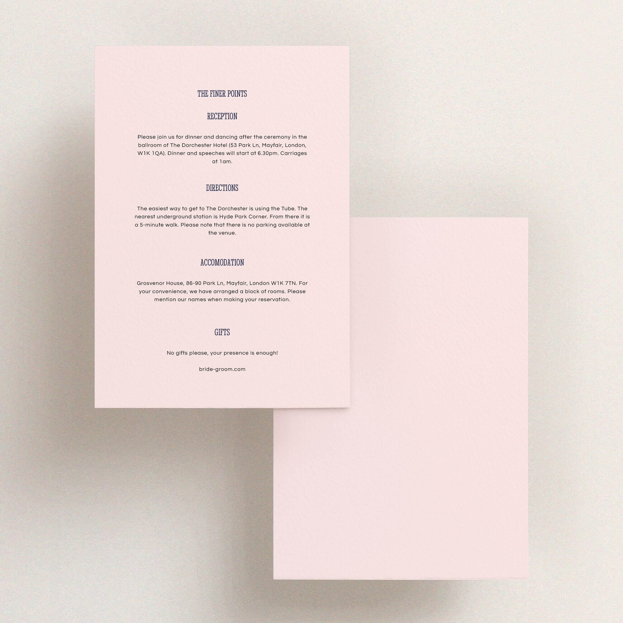 Fill the space in Wedding Information Insert Sheets