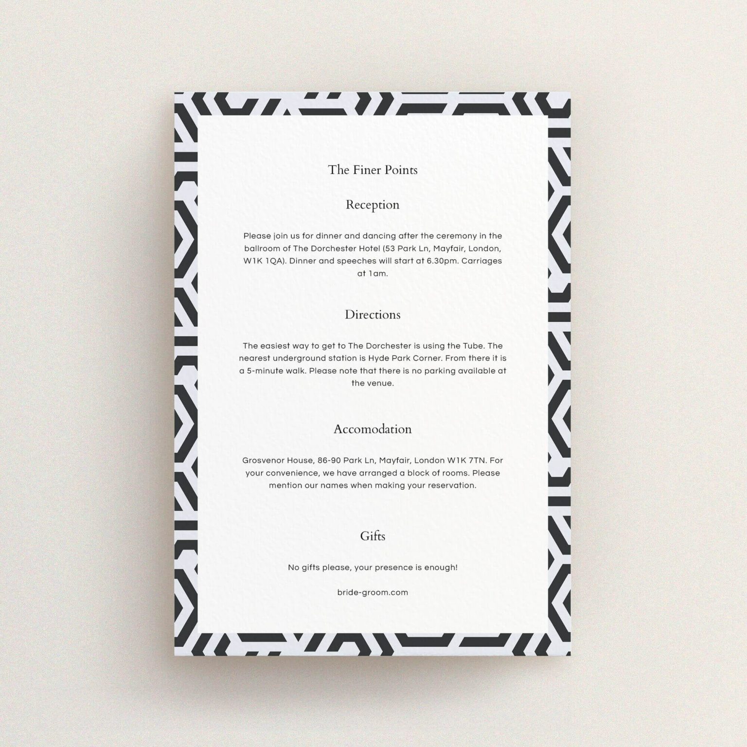 Geometric corners in Wedding Information Insert Sheets