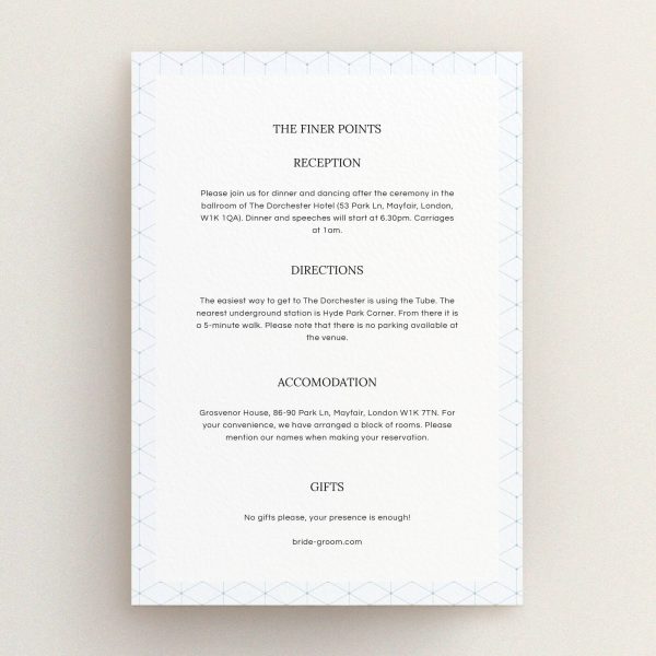 Geometric grid in Wedding Information Insert Sheets