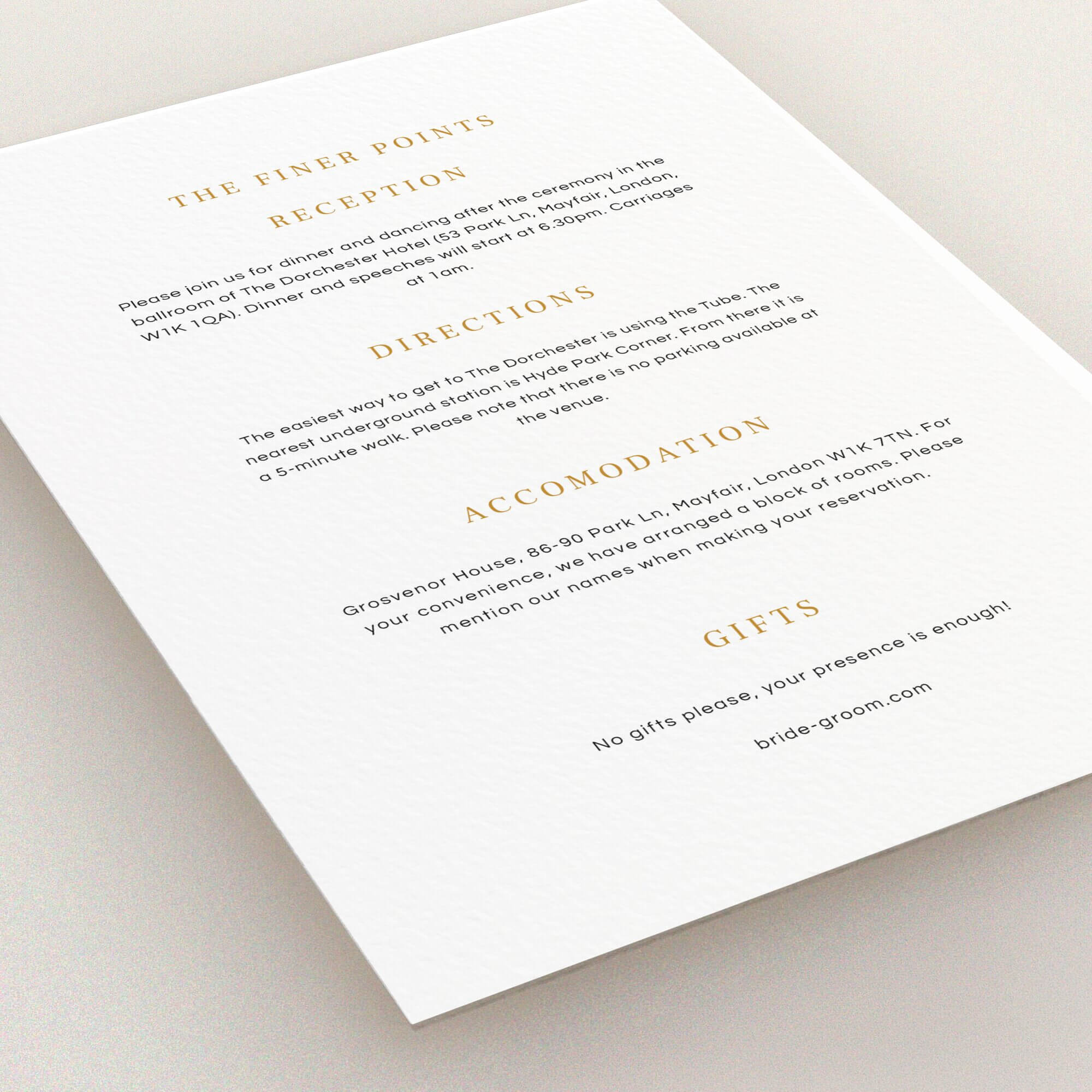 Laydown simple in Wedding Information Insert Sheets