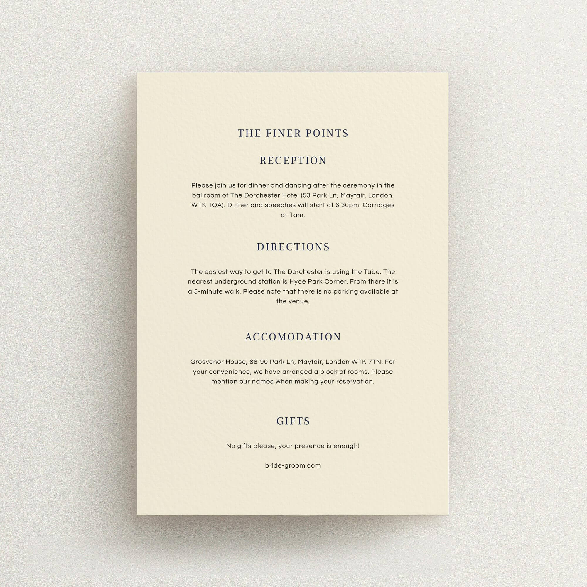 Laydown simple in Wedding Information Insert Sheets