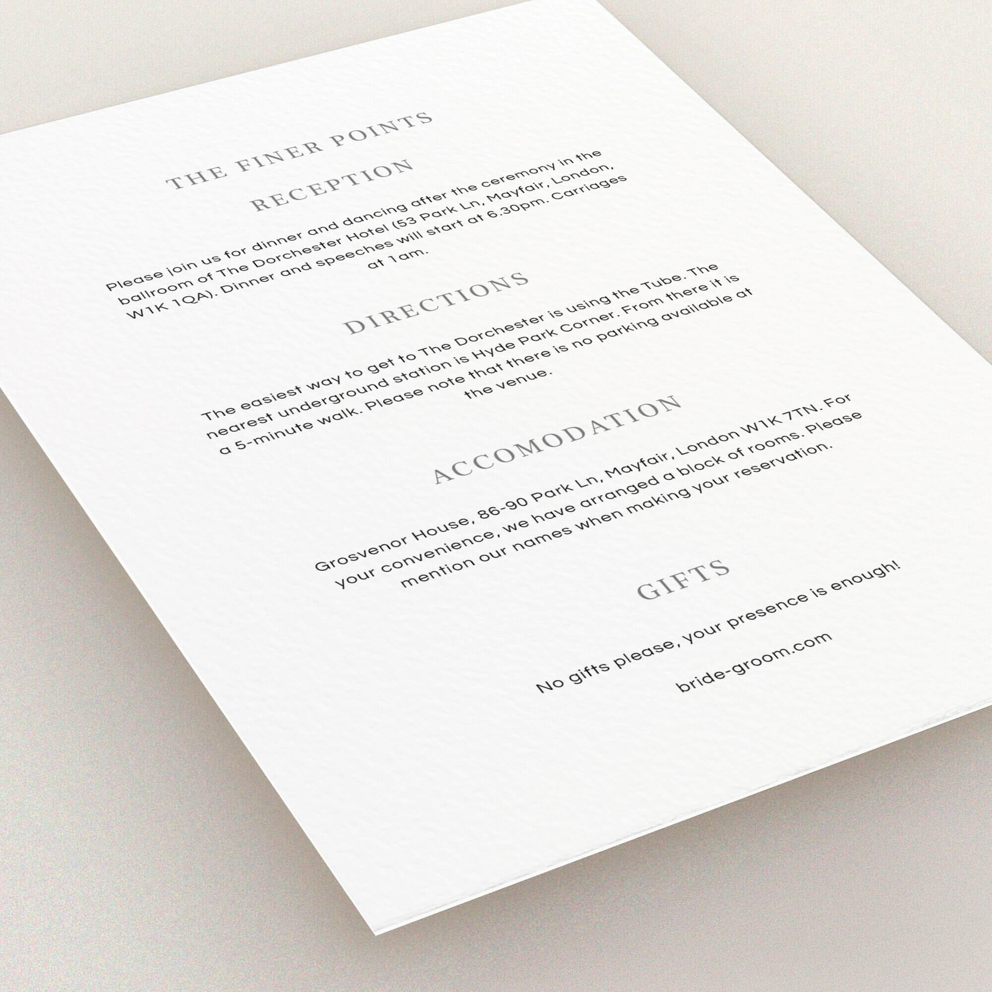 Laydown simple in Wedding Information Insert Sheets