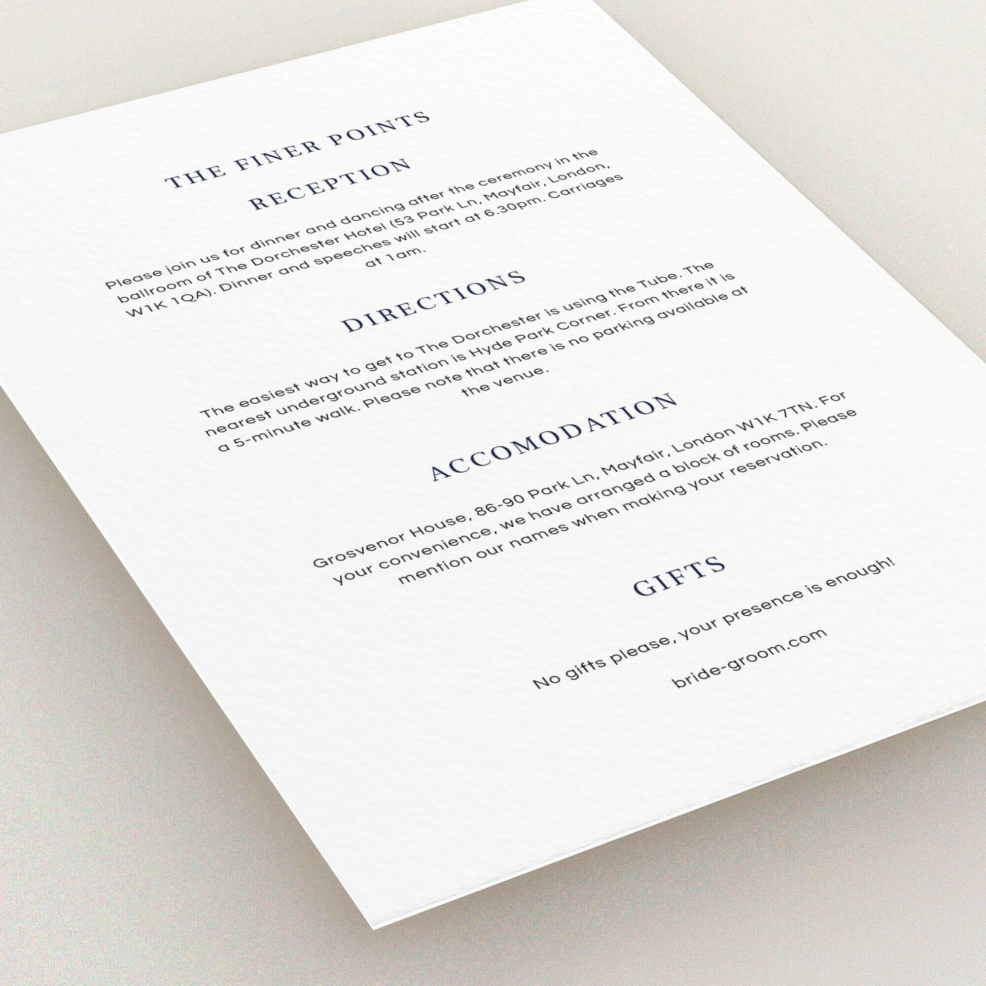 Laydown simple in Wedding Information Insert Sheets