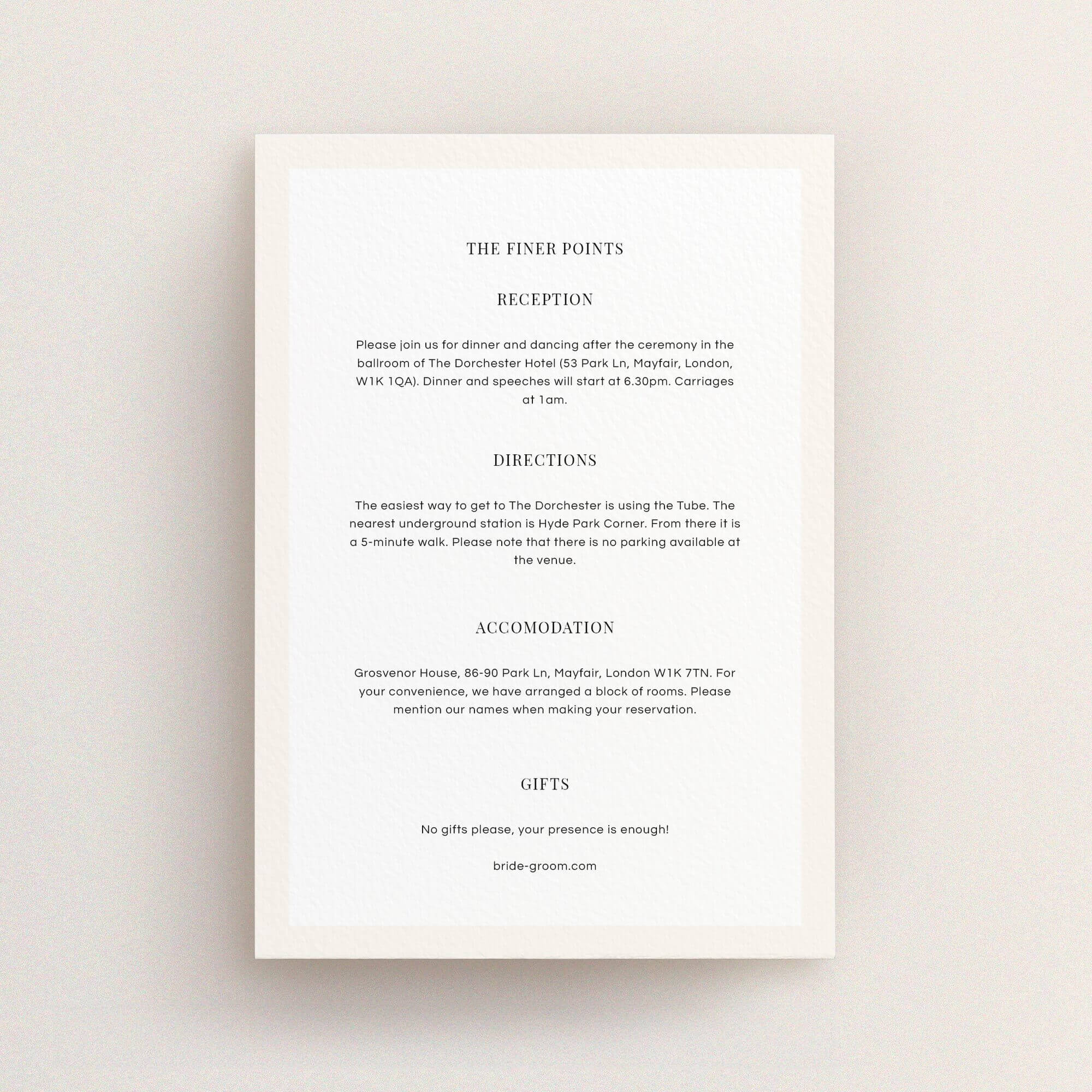 Roses on the corner in Wedding Information Insert Sheets