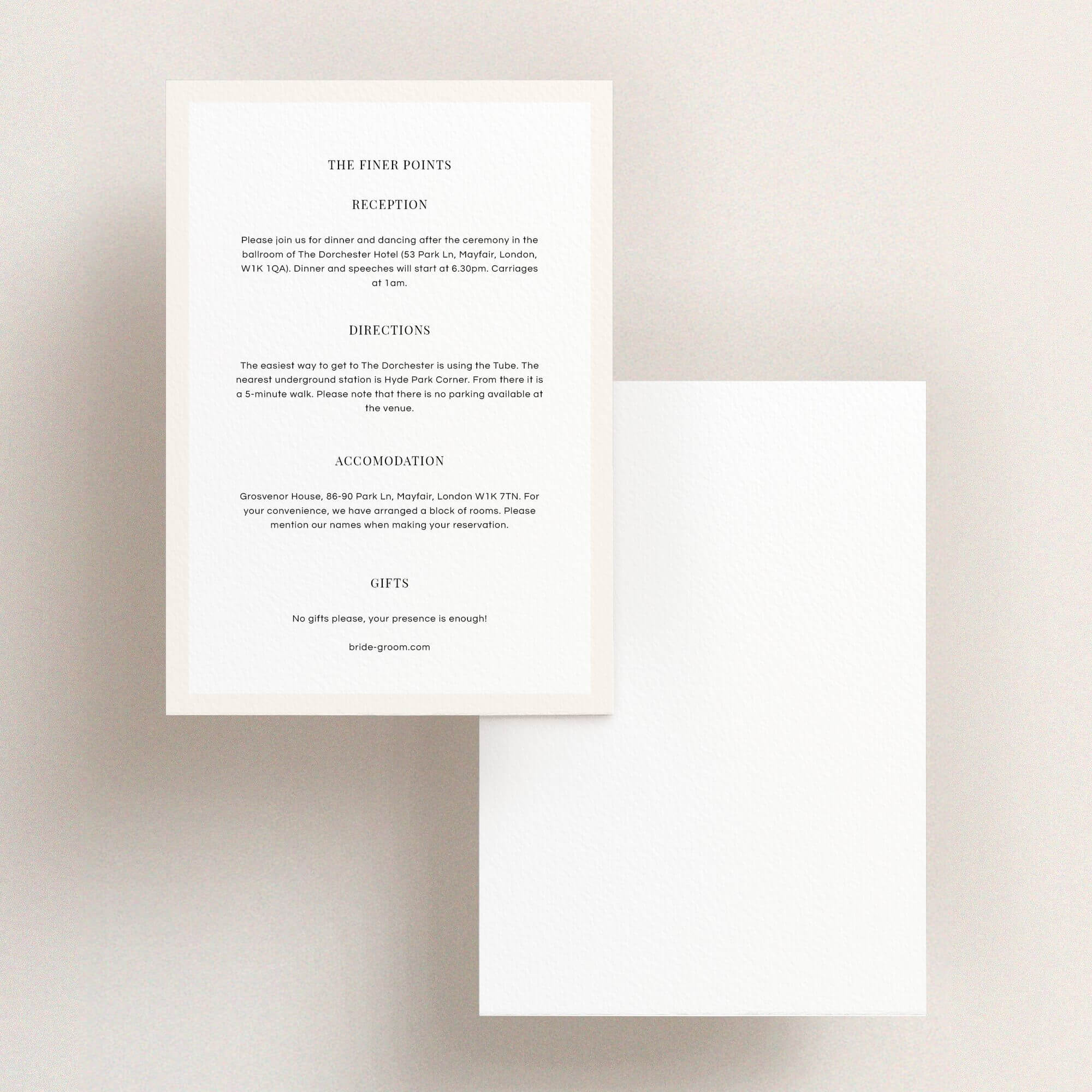 Roses on the corner in Wedding Information Insert Sheets