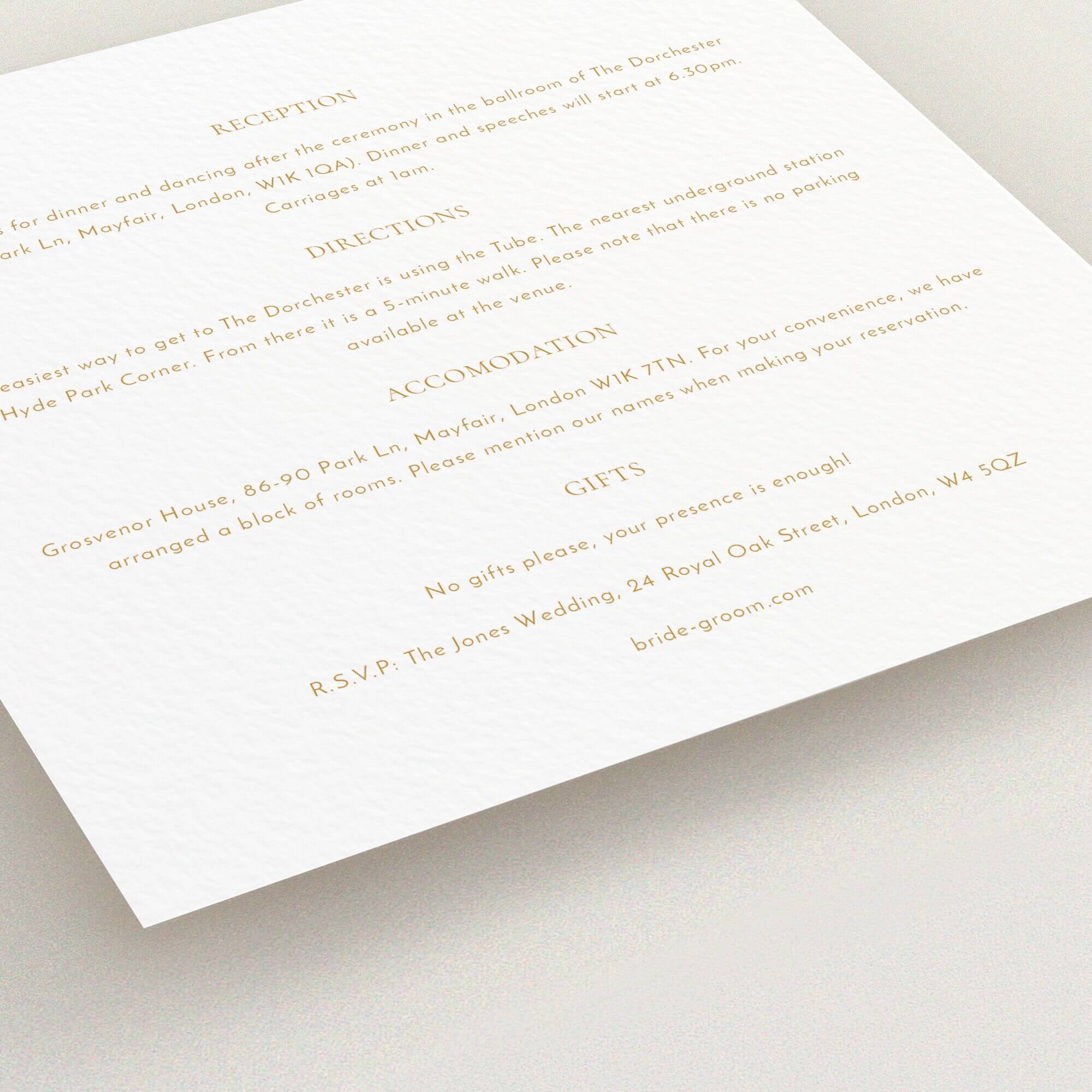 Front and centre in Wedding Information Insert Sheets