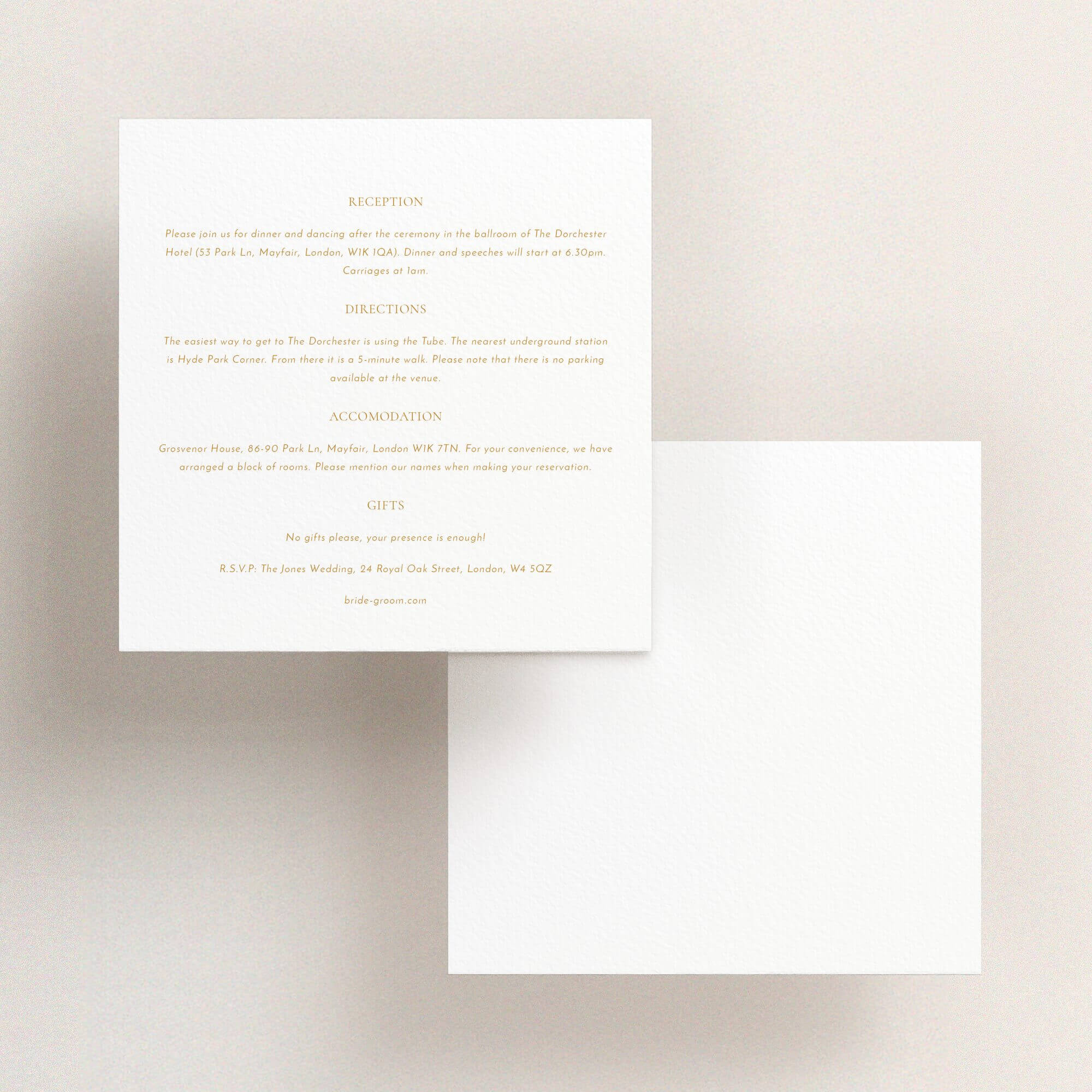 Front and centre in Wedding Information Insert Sheets