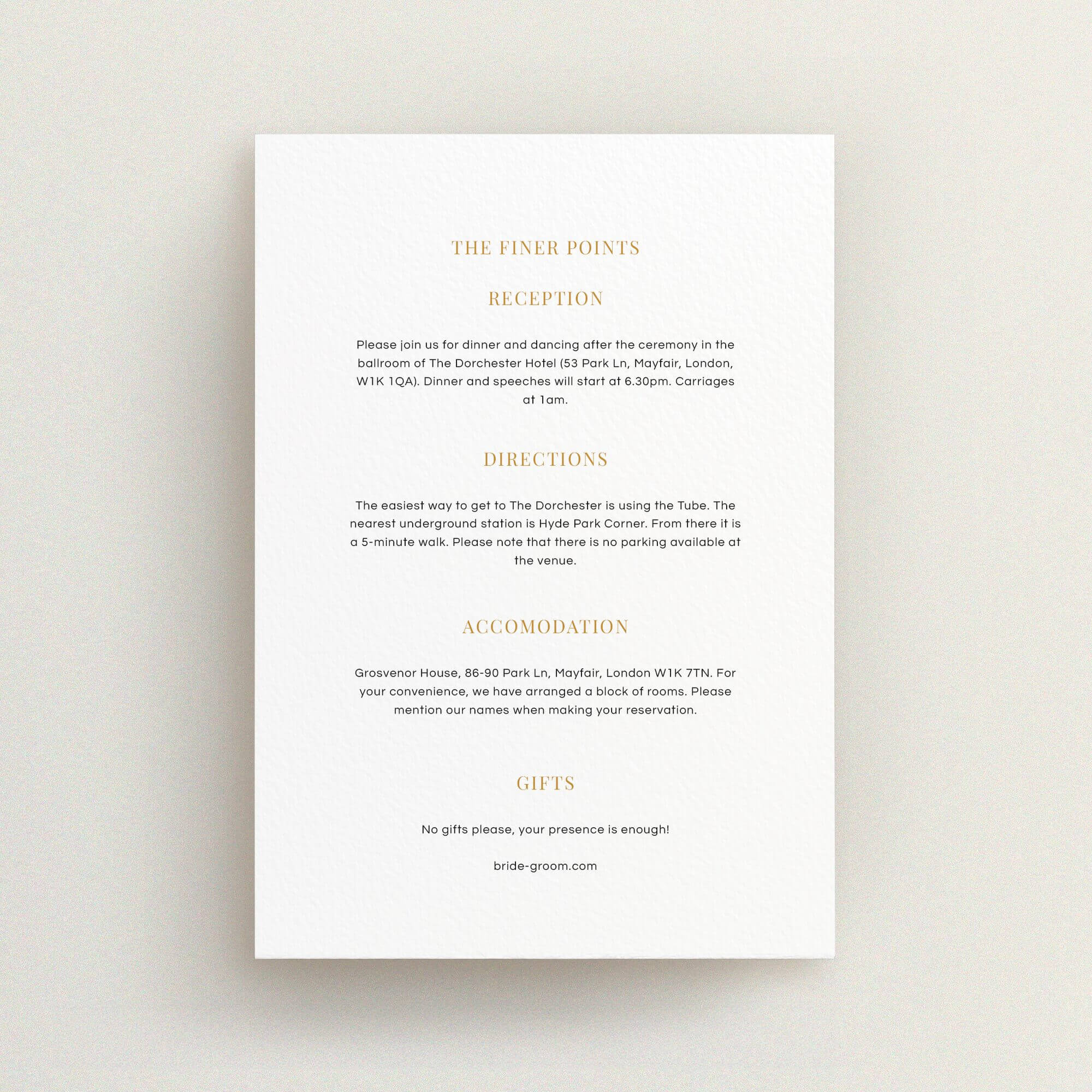 Initials here in Wedding Information Insert Sheets