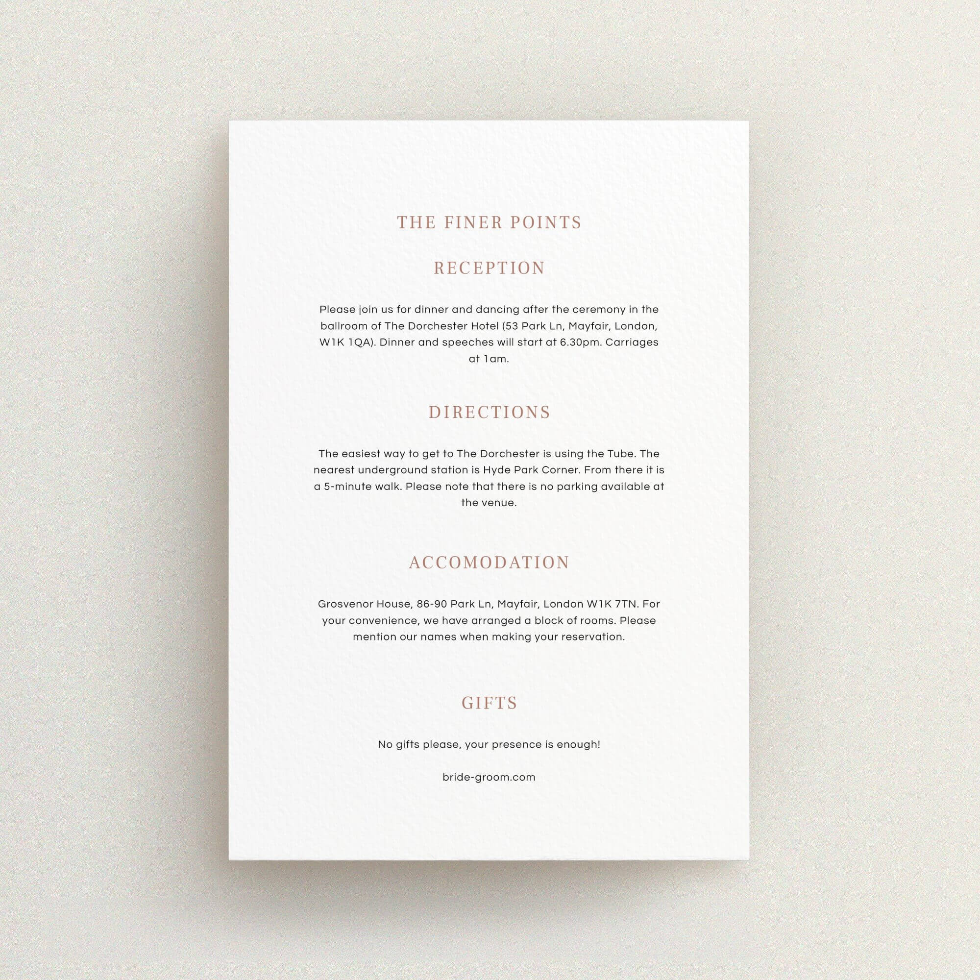 Laydown simple in Wedding Information Insert Sheets
