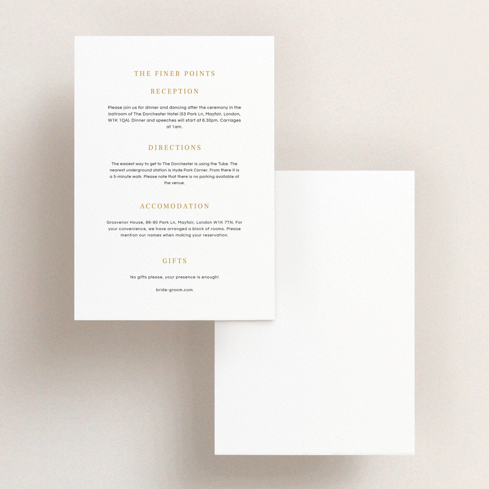 Laydown simple in Wedding Information Insert Sheets